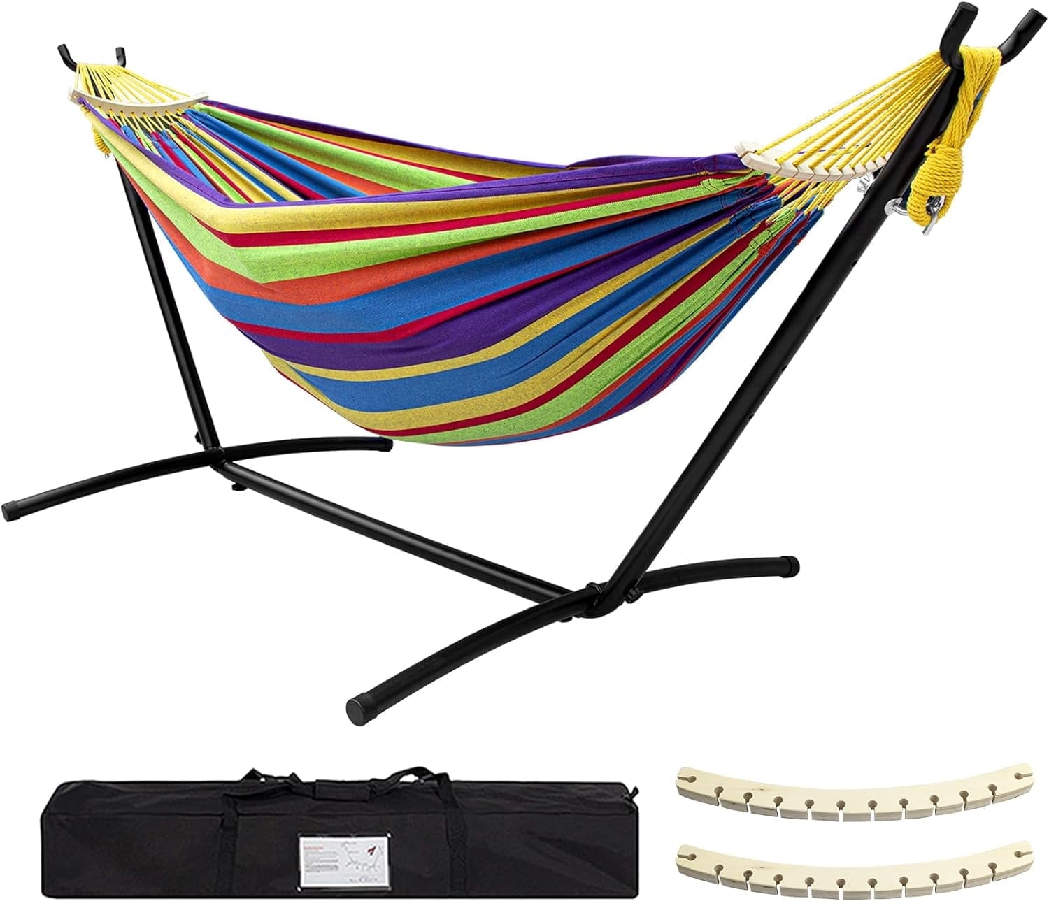 SZHLUX Double Hammock with Stand, 450lb Capacity, Steel Frame, Cotton ...