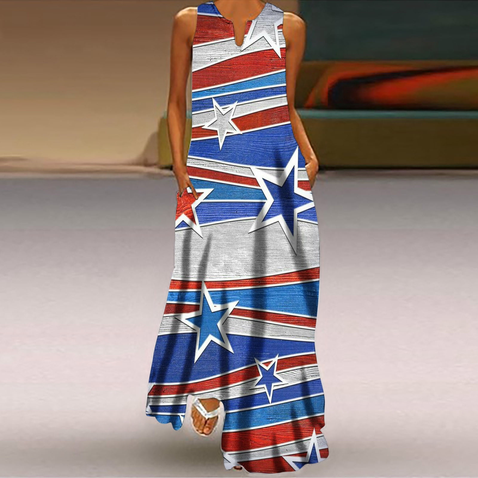 SZJXBUY 4th of July Dress Women,Womens Patriotic Long Dresses Summer ...