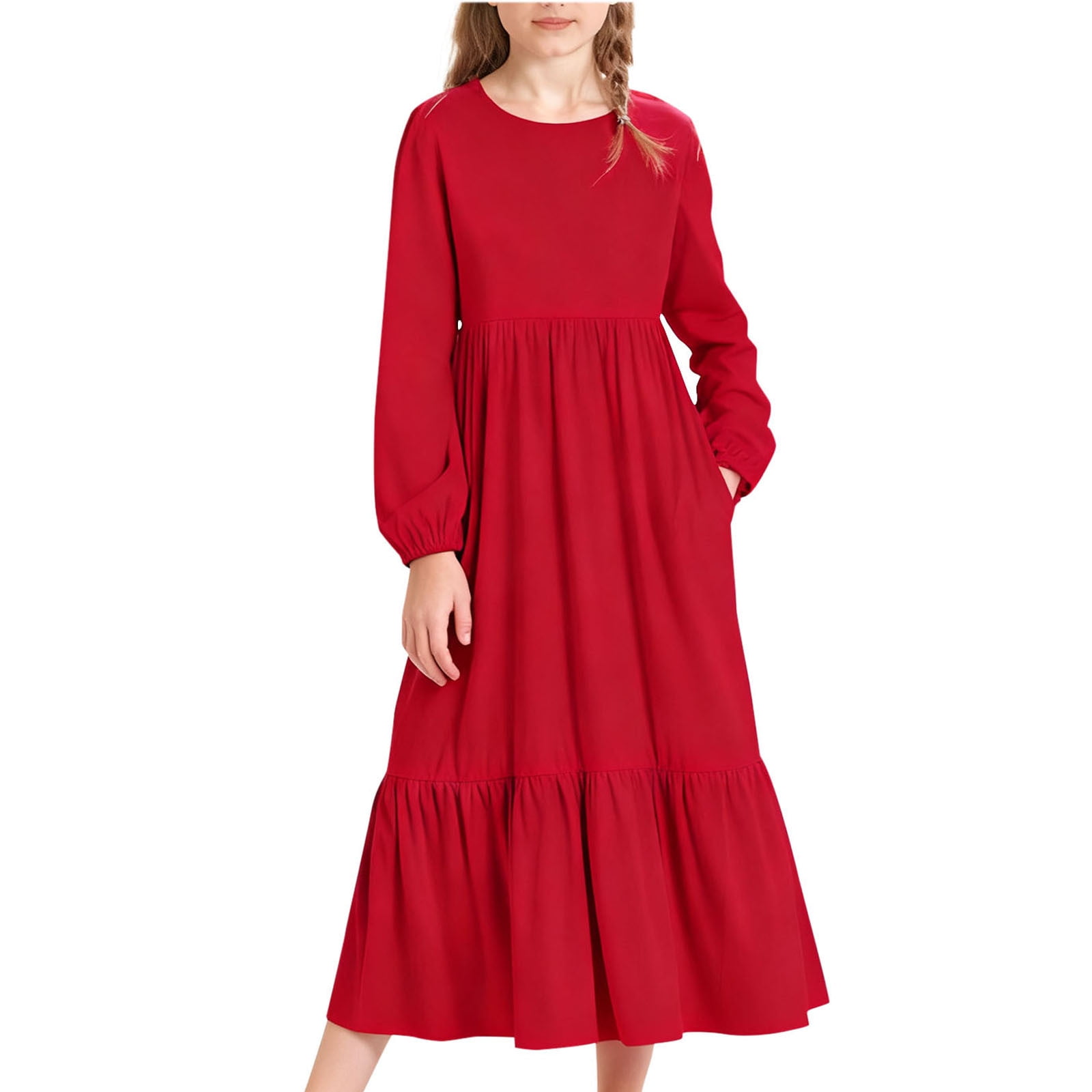 SZJXBUY Girl Fall Dress Long Sleeve Tiered Ruffle Swing Tunic Shirt ...