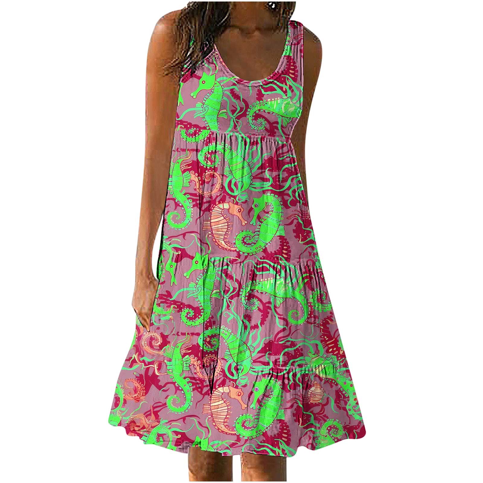 SZJXBUY Ladies Sundress Knee Length,Sundresses for Women Summer Casual ...