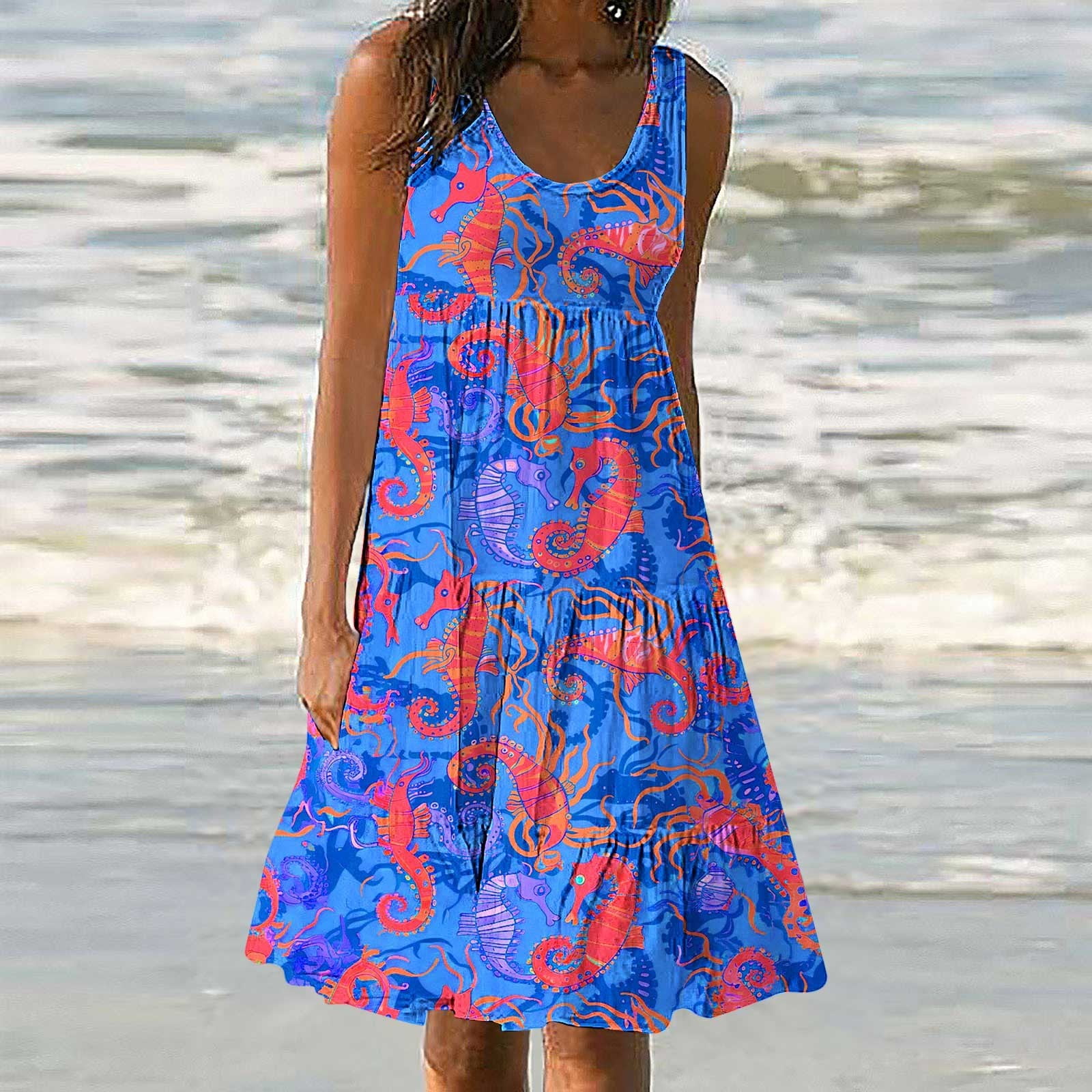 SZJXBUY Ladies Sundress Knee Length,Sundresses for Women Summer Casual ...