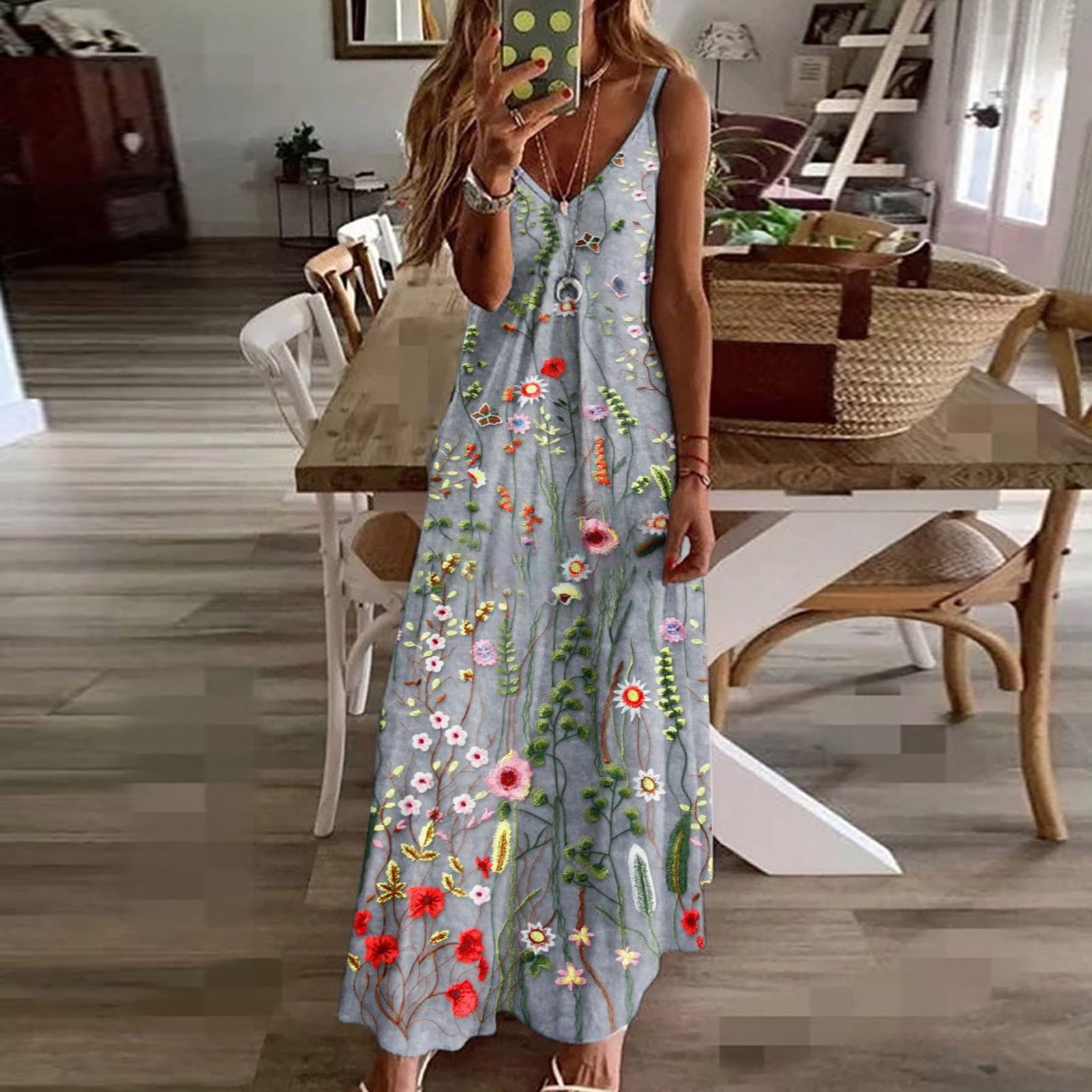 SZJXBUY Sundresses for Women 2024 Maxi,Womens Sun Dresses Casual Floral ...
