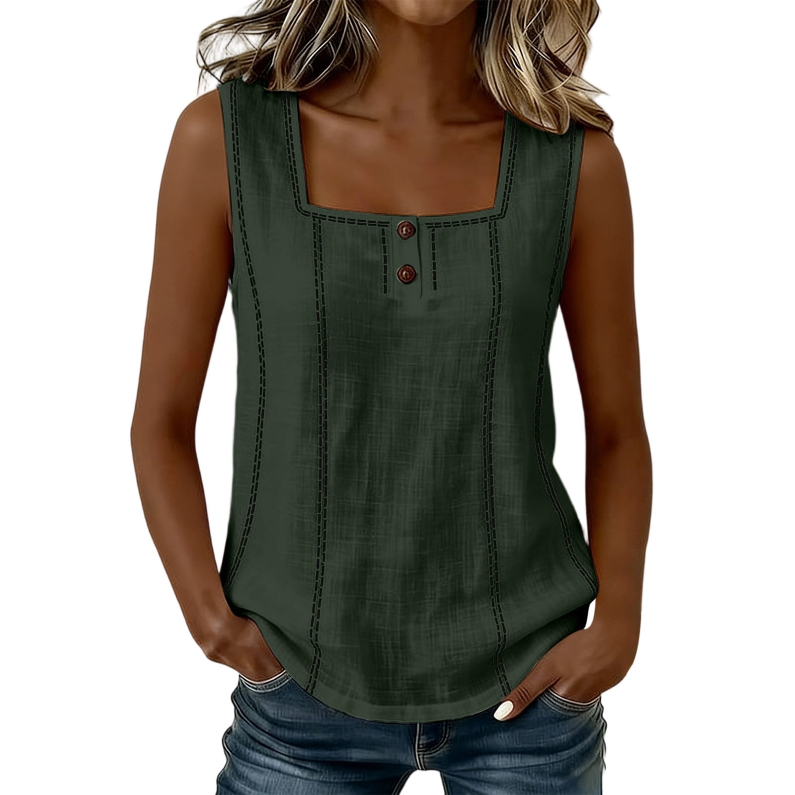 SZJXBUY Tank Tops for Women V Neck,Dressy Casual Square Neck Sleeveless ...