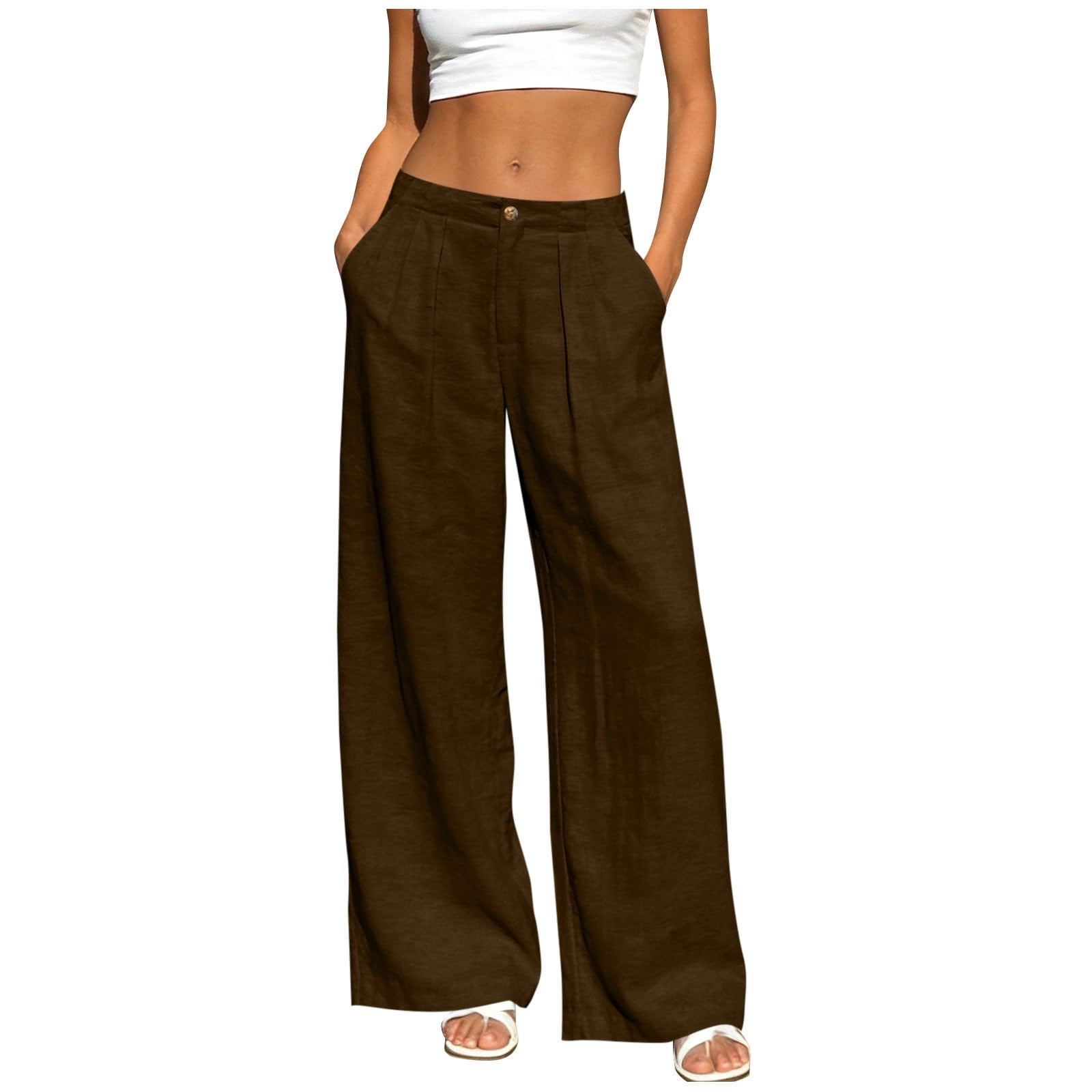 SZJXBUY Women's High Waist Linen Pants Summer Ultra Lightweight Wide ...