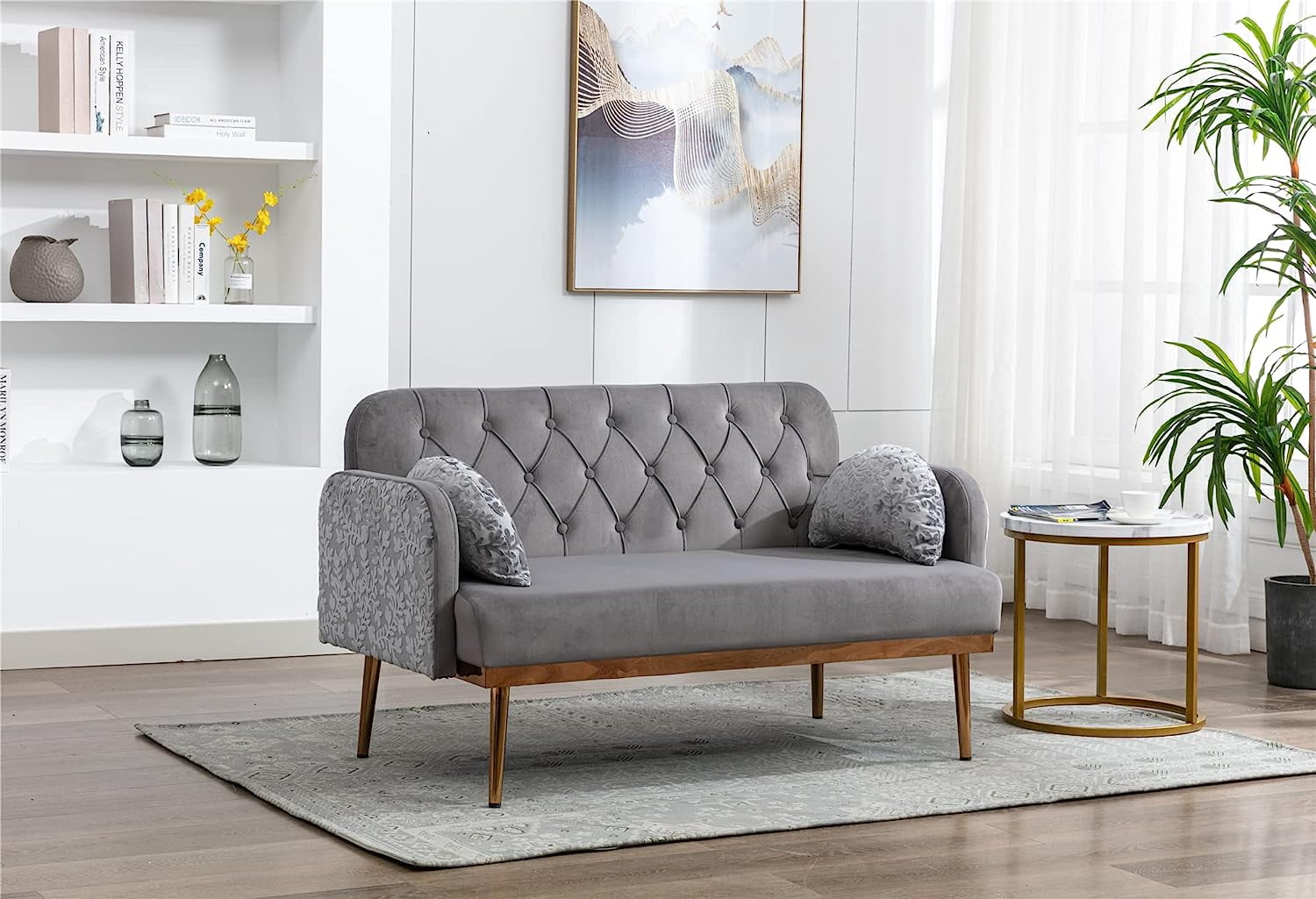 SZLIZCCC 55" Velvet Small Sofa Chair, Modern Low-Key Luxury Loveseat ...