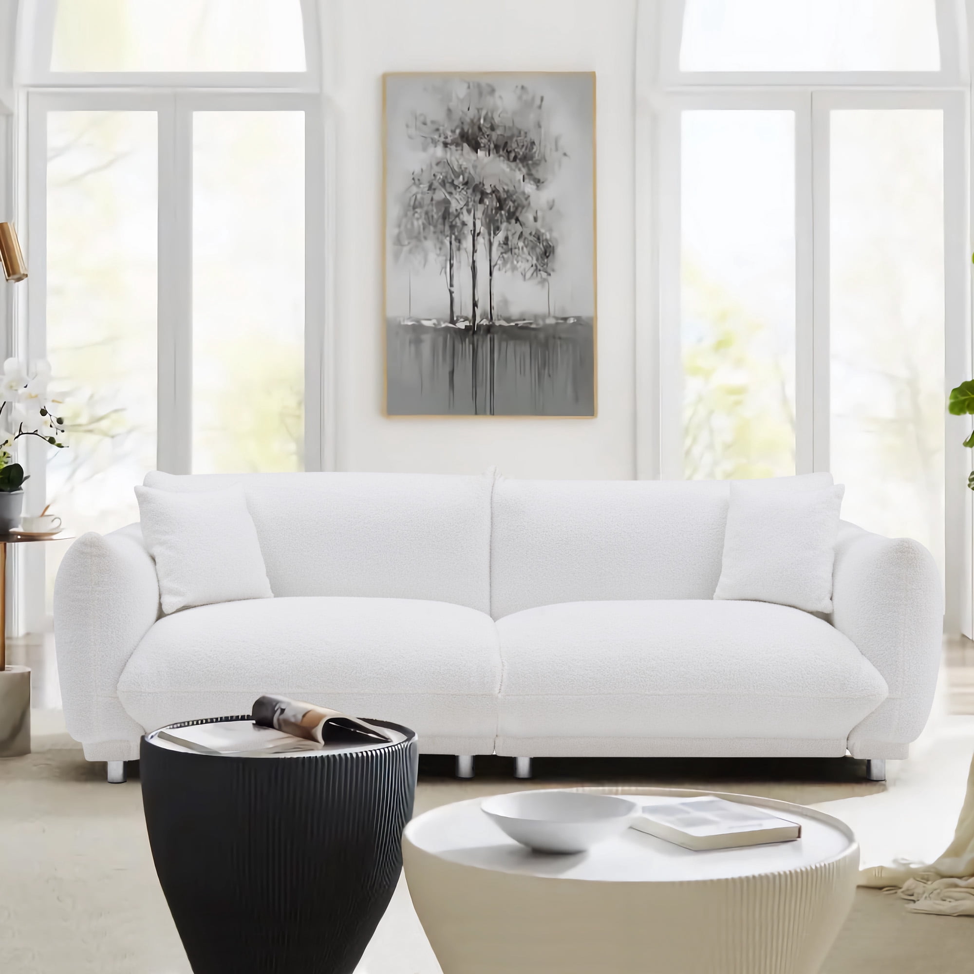 SZLIZCCC 85'' Deep Seat Couch for Living Room, Artificial Lamb Hair ...