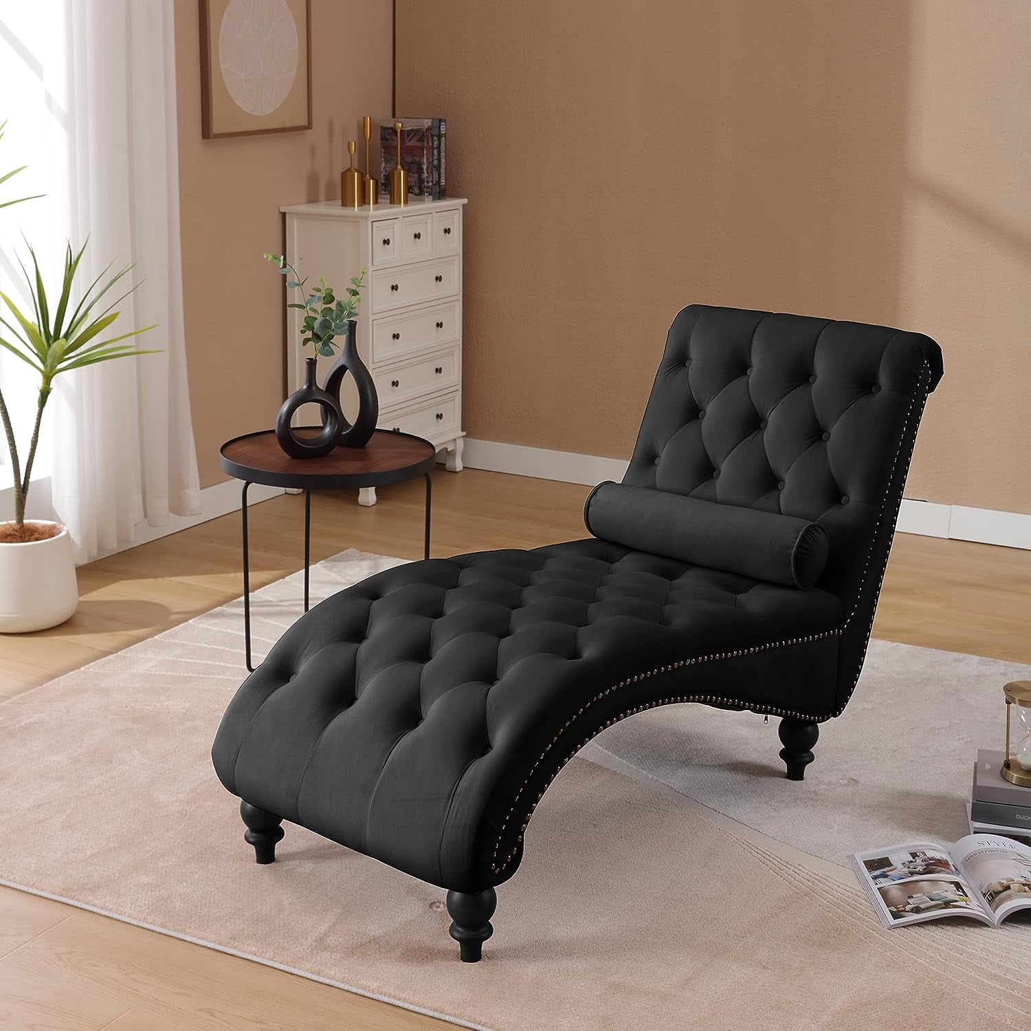 SZLIZCCC Velvet Chaise Lounge Chair, Button-Tufted, Armless, Acrylic ...