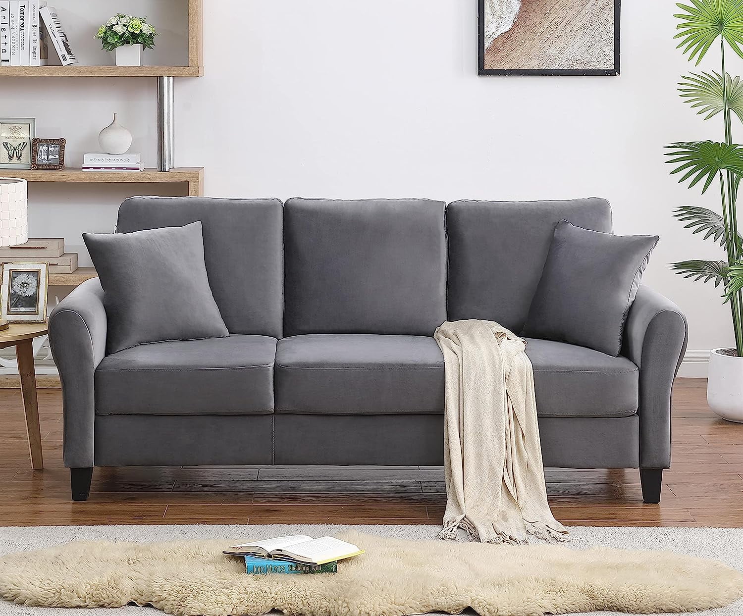 SZLIZCCC Cream Velvet Sofa Three Seater Couch，78 inches Long Sofas,Soft ...