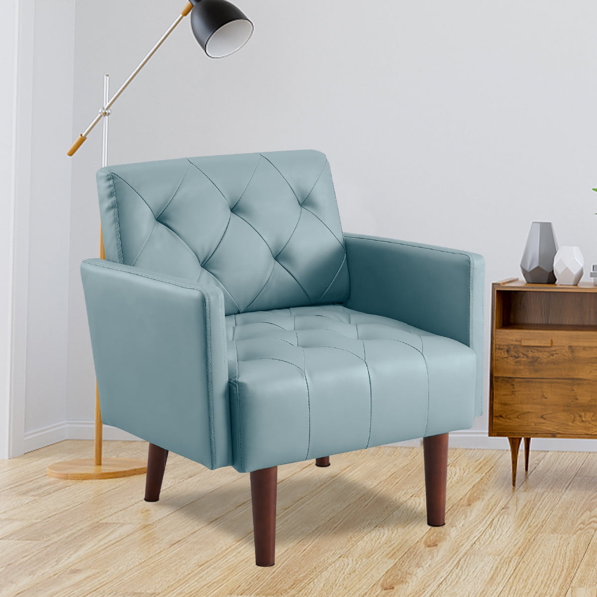 SZLIZCCC Faux Leather Accent Chair, Modern PU Armchair for Living Room ...