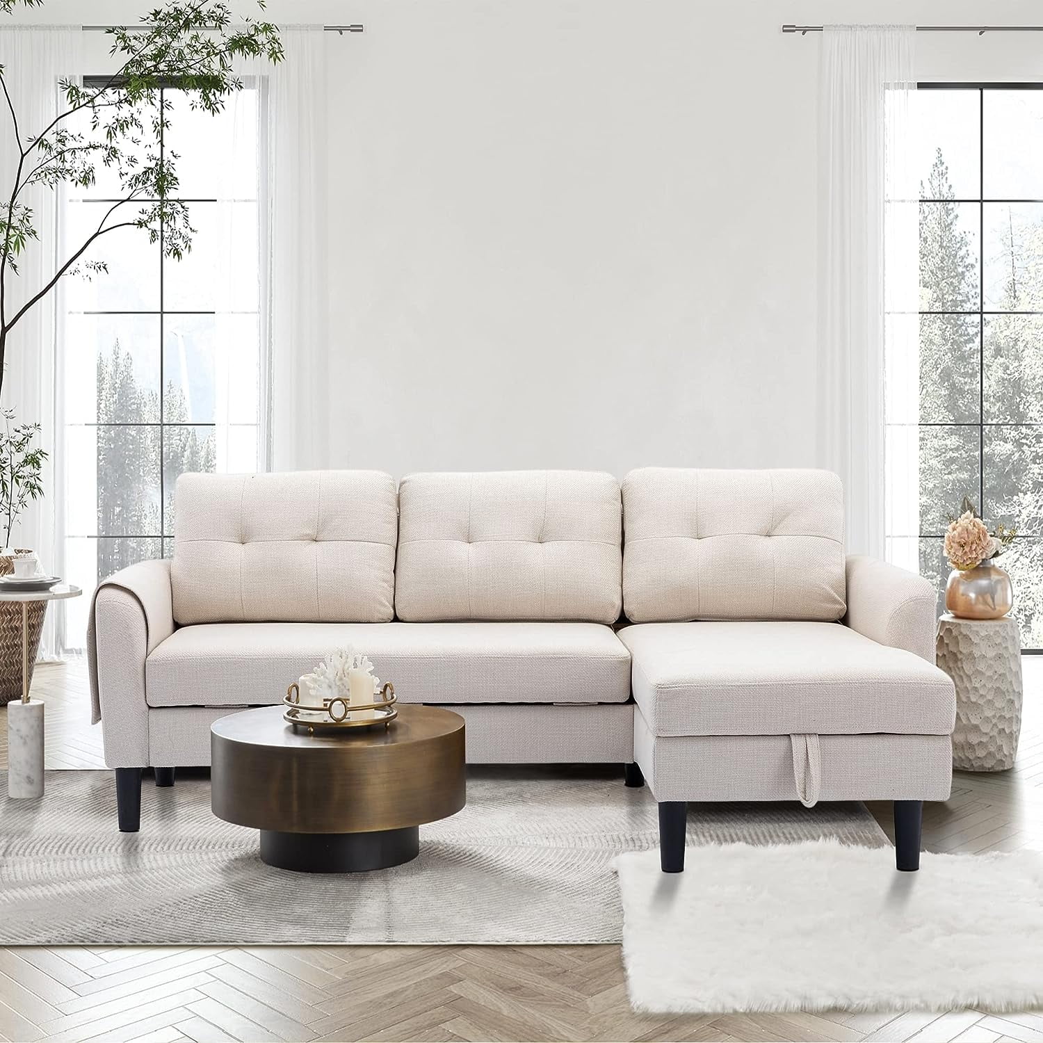 "SZLIZCCC 72"" L-Shaped Sectional Sleeper Sofa with Storage Chaise ...