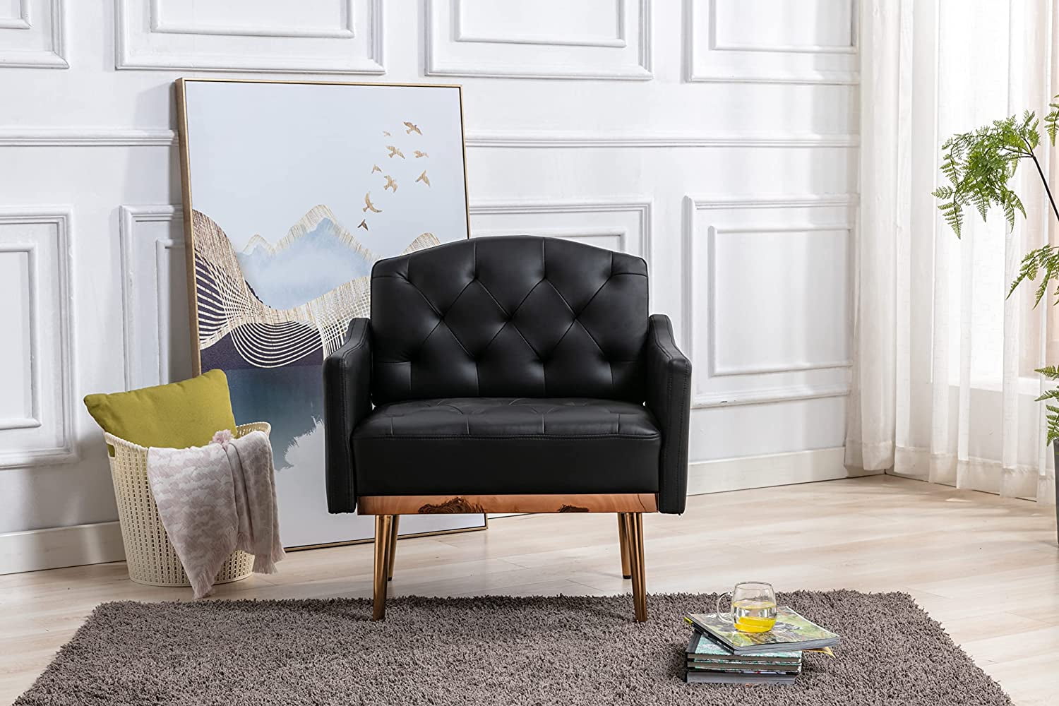 SZLIZCCC Modern Retro Pull Button Single-seat Accent Chair, pu Leather ...