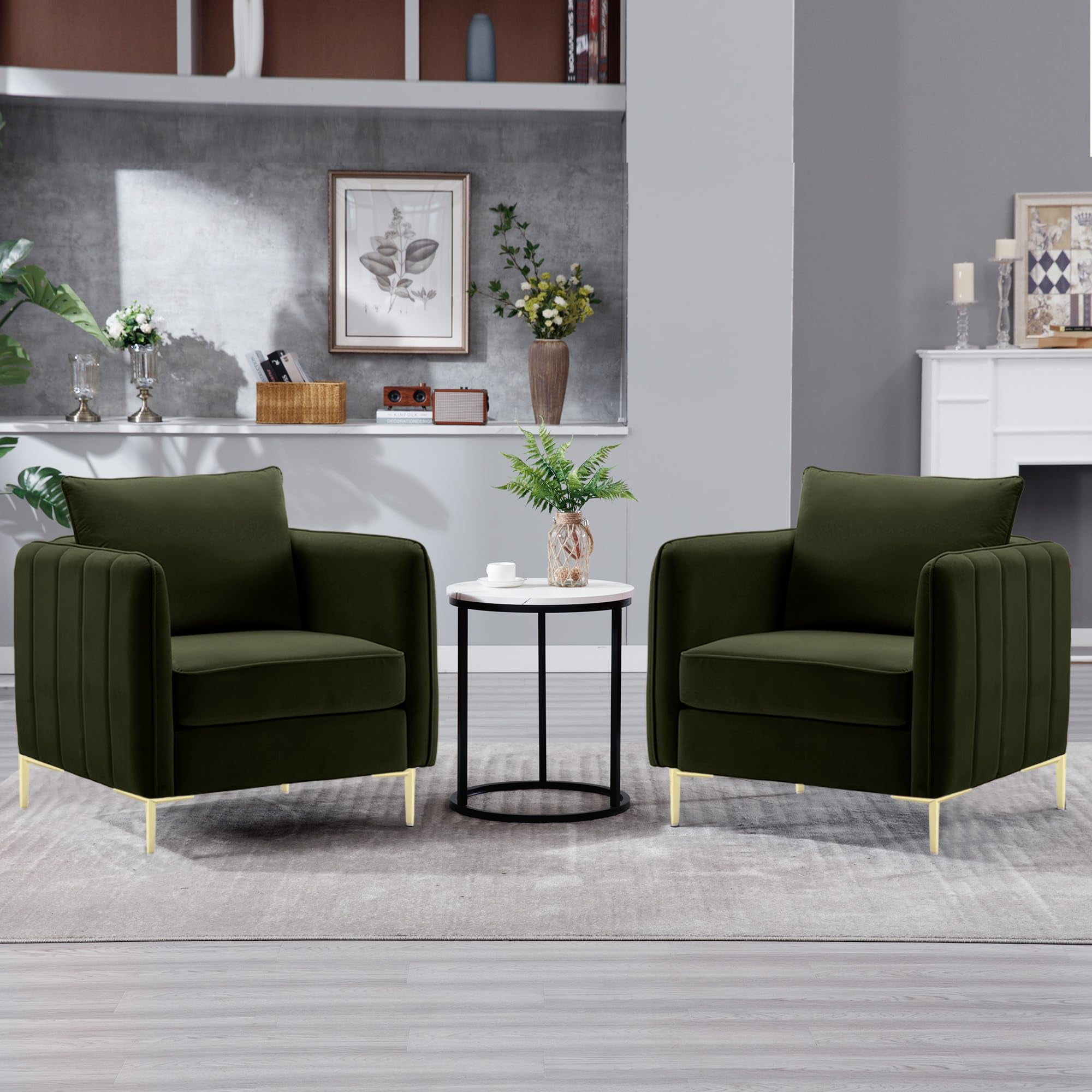 SZLIZCCC Modern Velvet Accent Chair Sets of 2, Upholstered Single Sofa ...