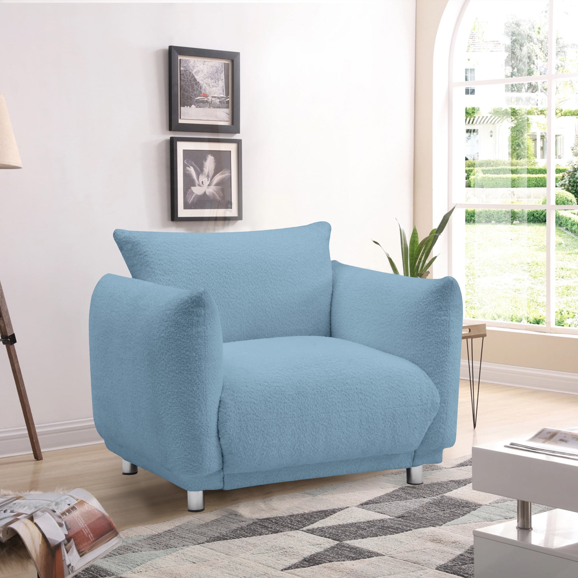 SZLIZCCC Oversized Reading Chair for Living Room, Artificial Lamb Hair ...