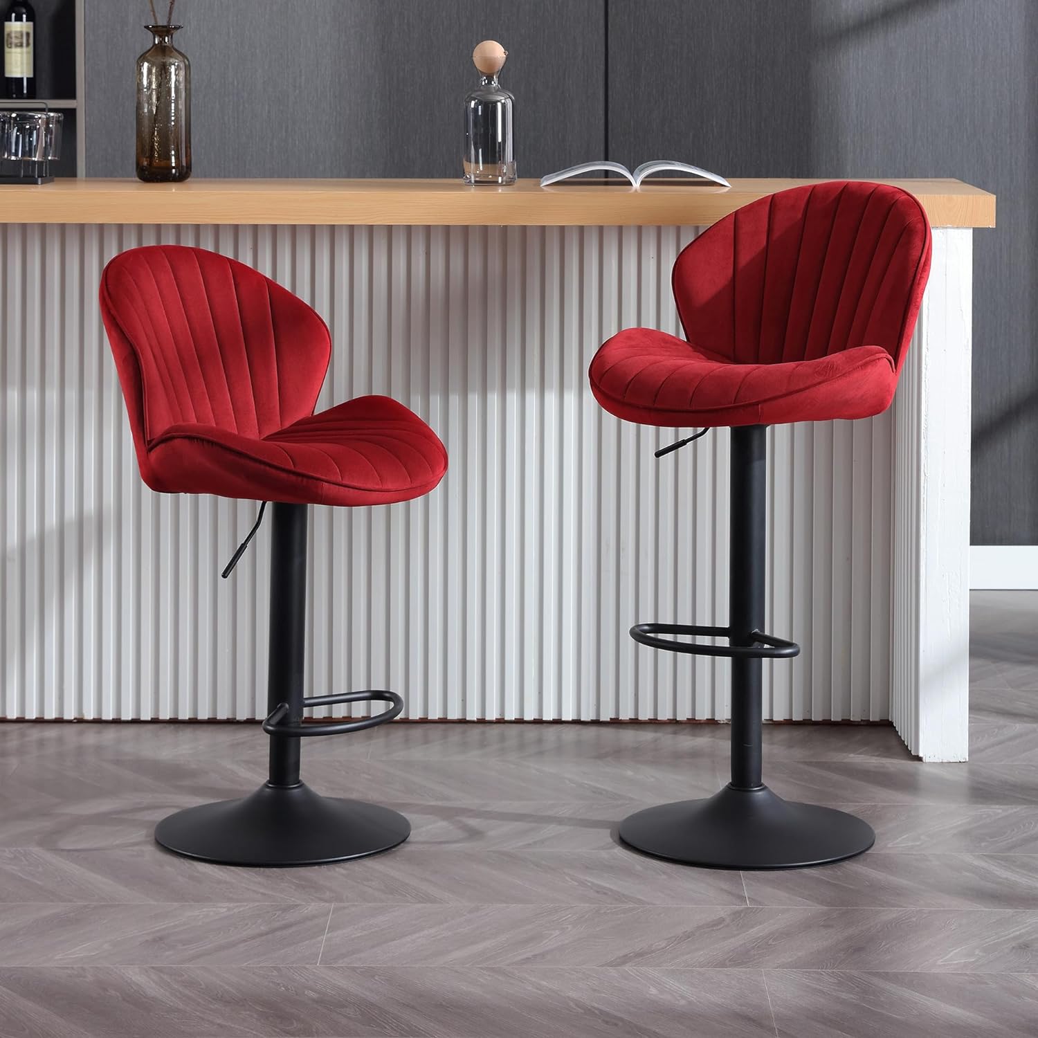SZLIZCCC Shell Barstools Set of 2, Black Chassis Adjustable Swivel Bar ...