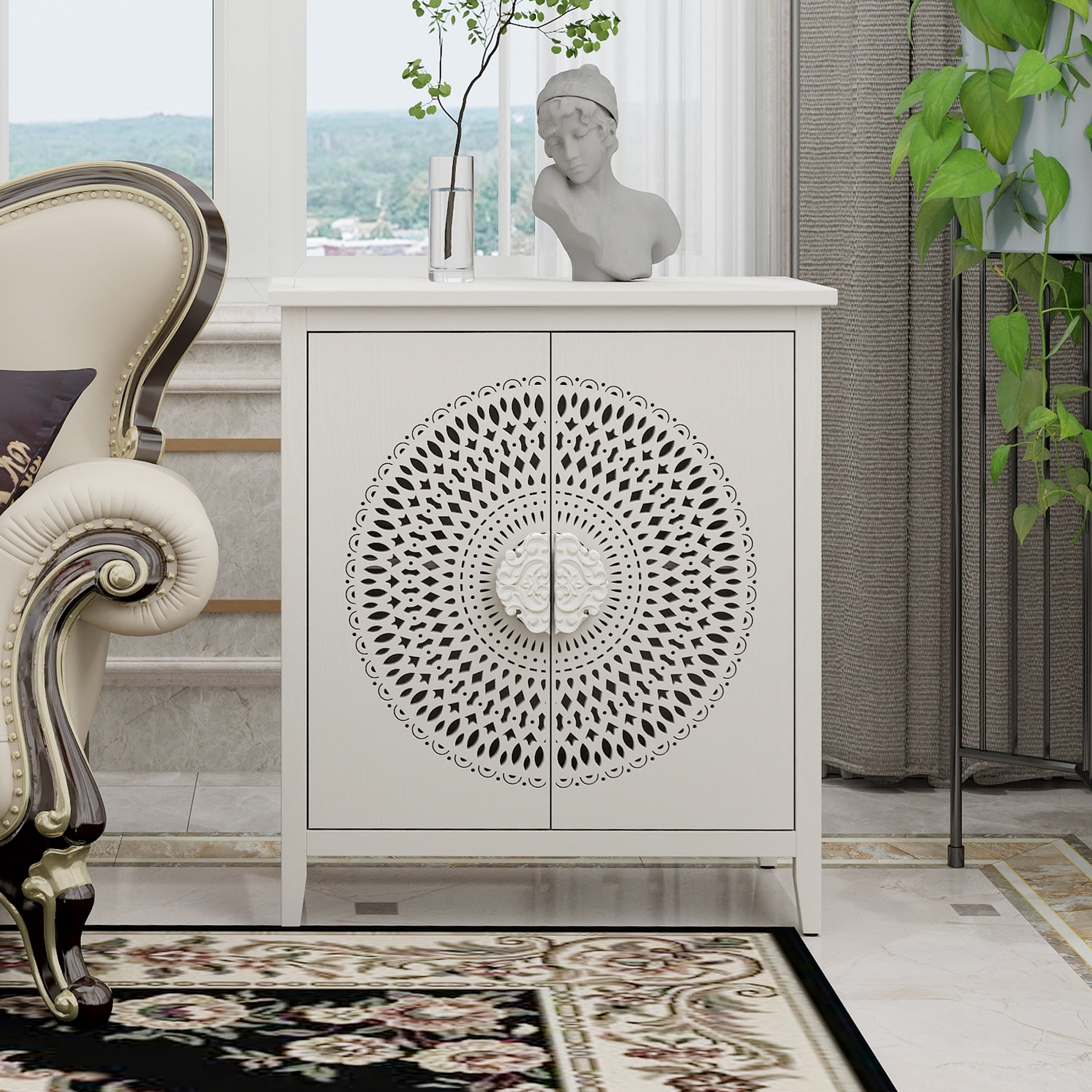 SZLIZCCC Small Accent Cabinet with 2 Doors, Mid Century Modern Cabinet ...