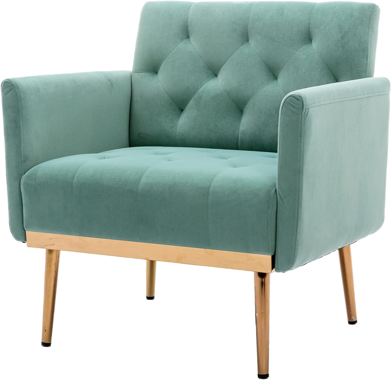 SZLIZCCC Square Velvet Accent Chair, Golden Metal Leg Single Sofa Chair ...