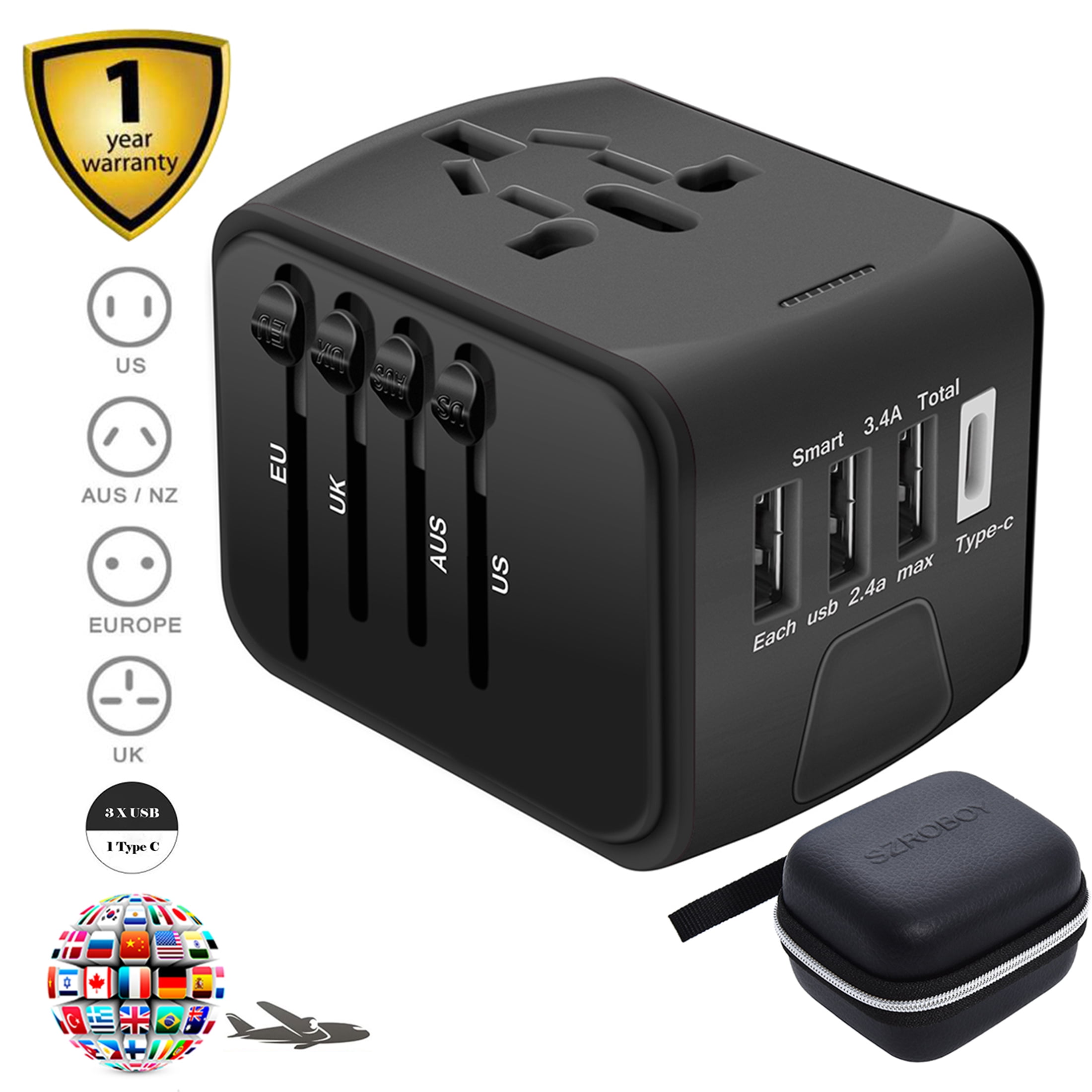 SZROBOY Travel Adapter,Universal Travel Adapter,All-in-one International USB Travel Adapter with ...