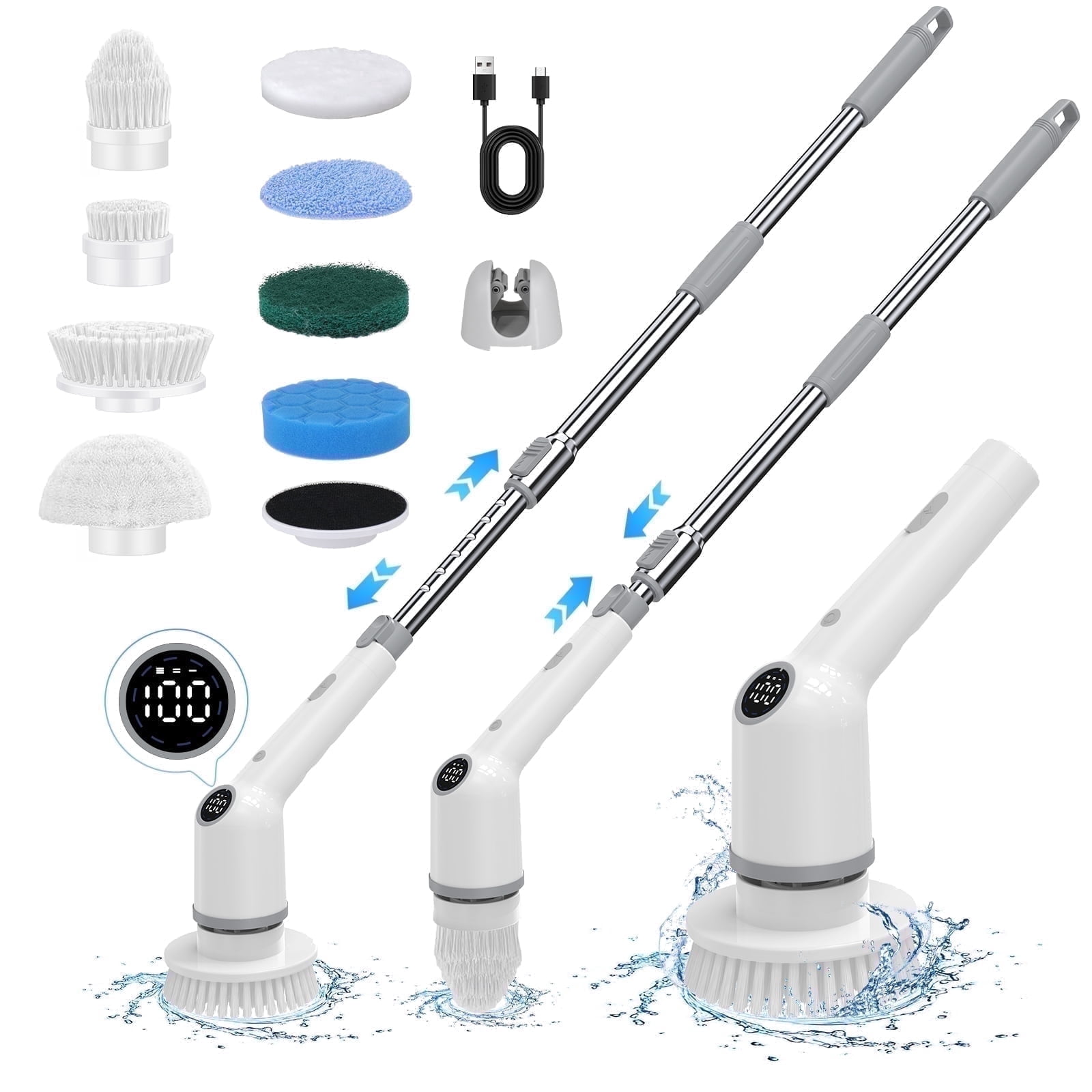SZRSTH Electric Spin Scrubber, Cordless with 8 Heads, Adjustable Handle ...
