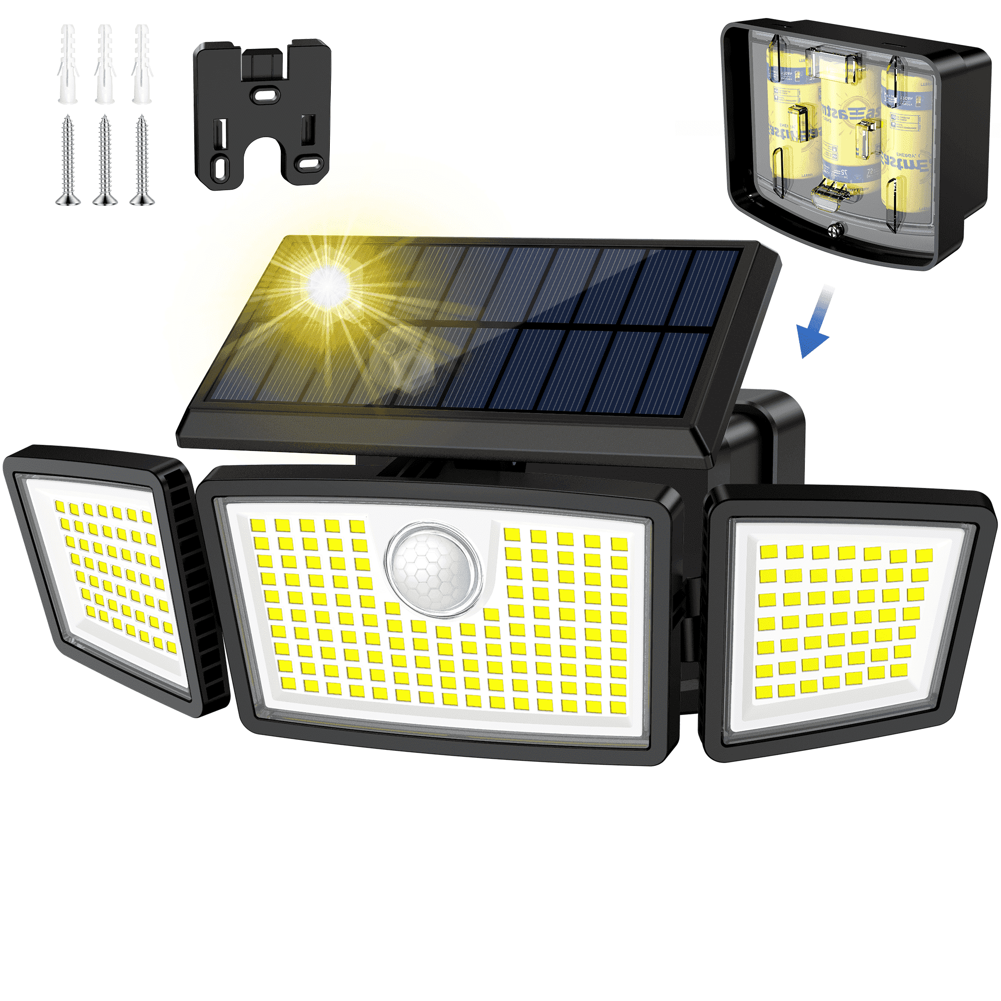 SZRSTH Solar Lights Outdoor, 225LED 3000LM Battery and Solar Powered ...
