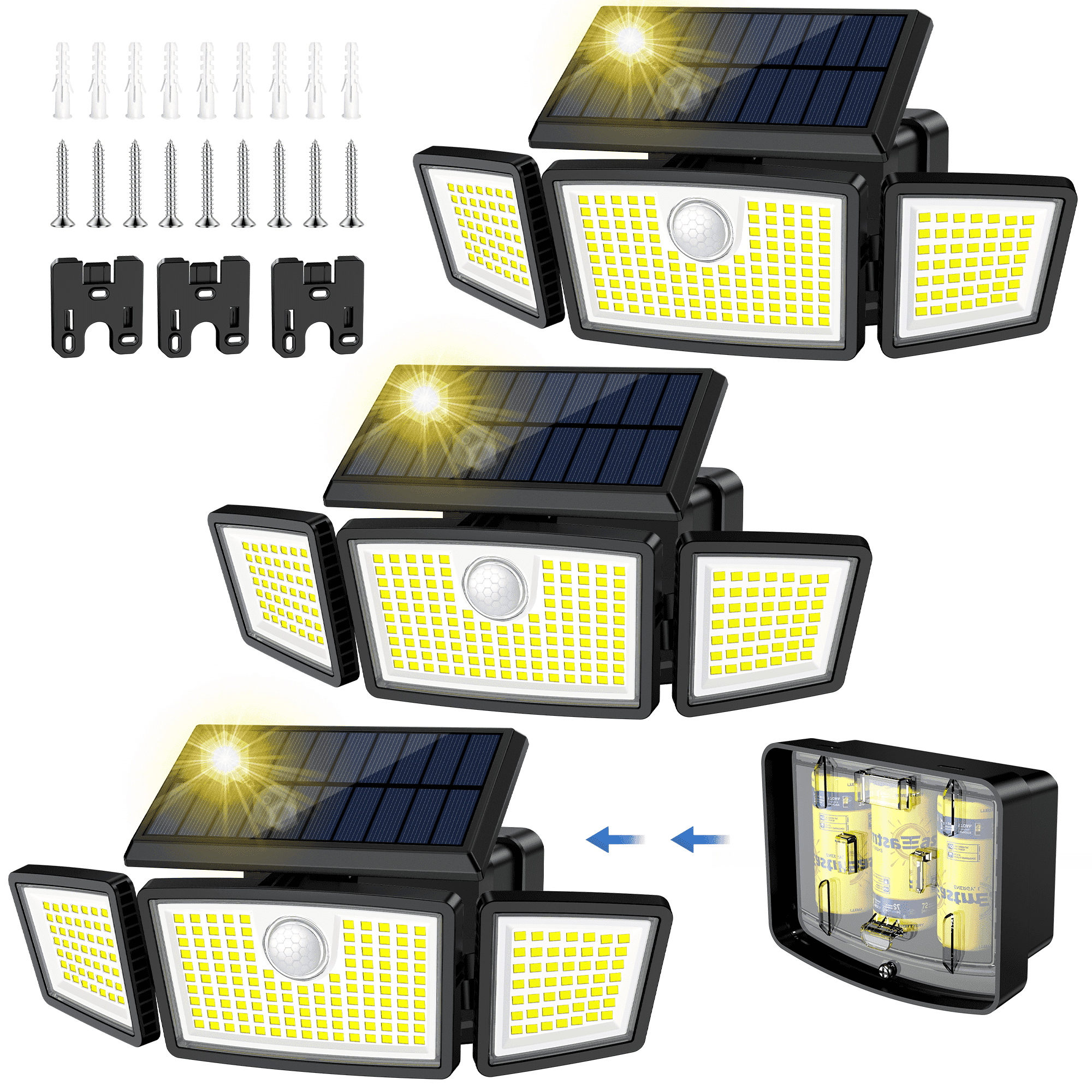 SZRSTH Solar Outdoor Lights, 225 LED, 3000mAh Battery, Motion Sensor ...