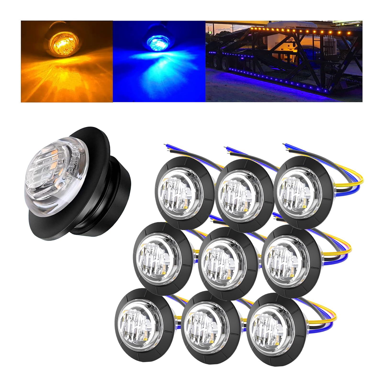 SZSSXPL 10Pcs 3/4" Round Trailer Side Marker Lights,Dual Color Amber to ...