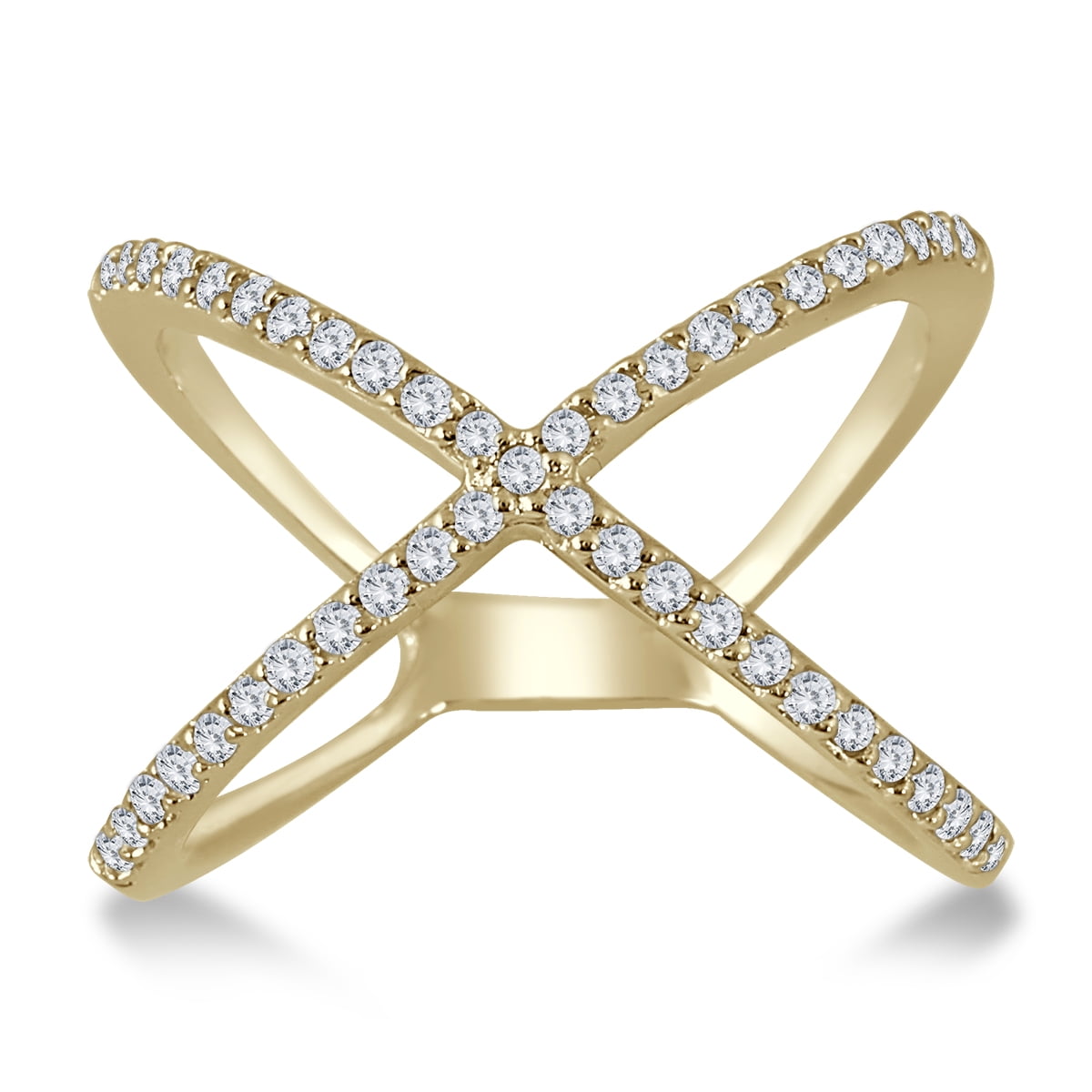 SZUL Women's 1/2 Carat TW Diamond Criss Cross X Ring in 10K Yellow Gold ...