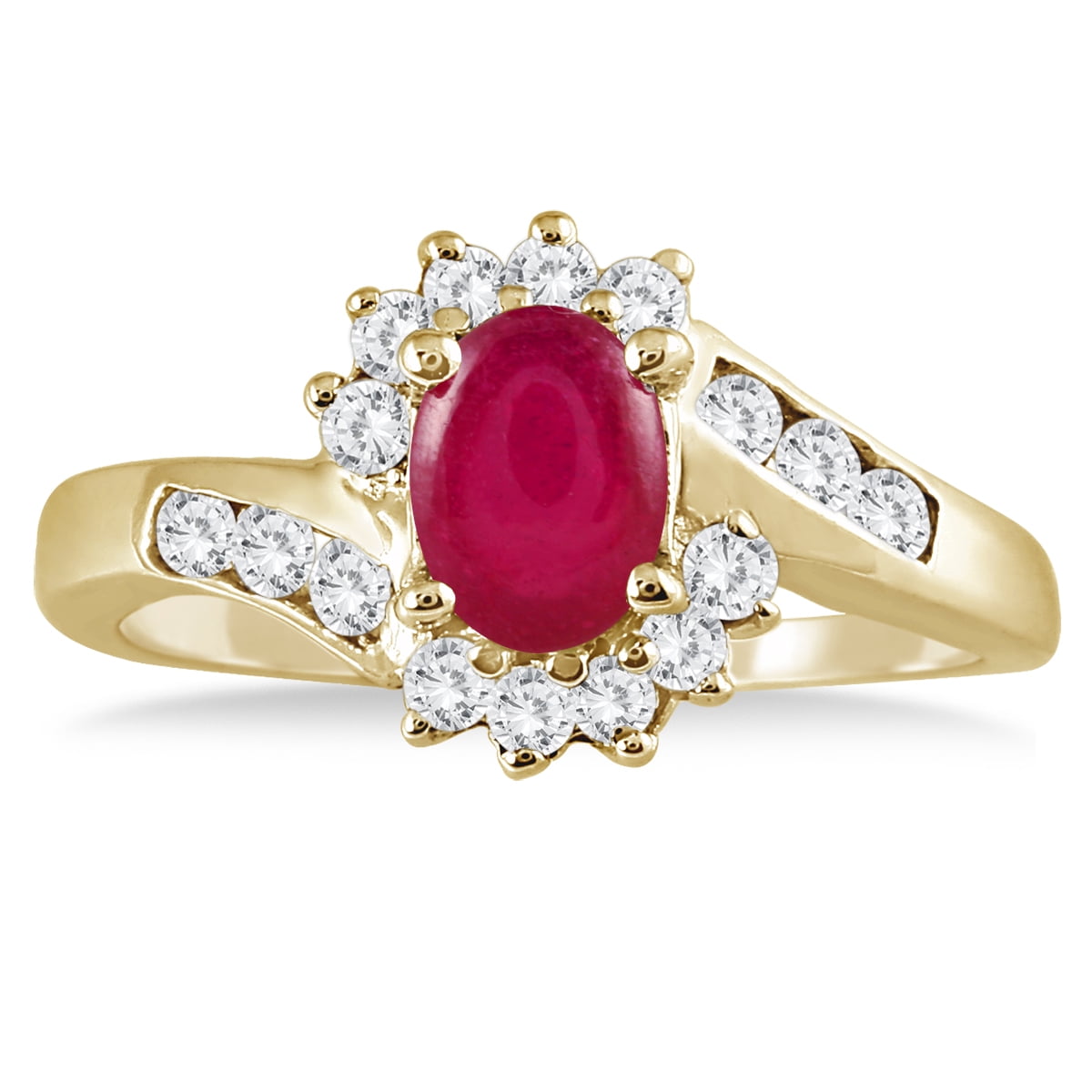 SZUL Women's 1 Carat Ruby and Diamond Flower Twist Ring in 14K Yellow ...