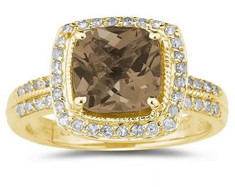 SZUL Women's 2 1/2 Carat Cushion Cut Smokey Quartz & Diamond Ring in ...