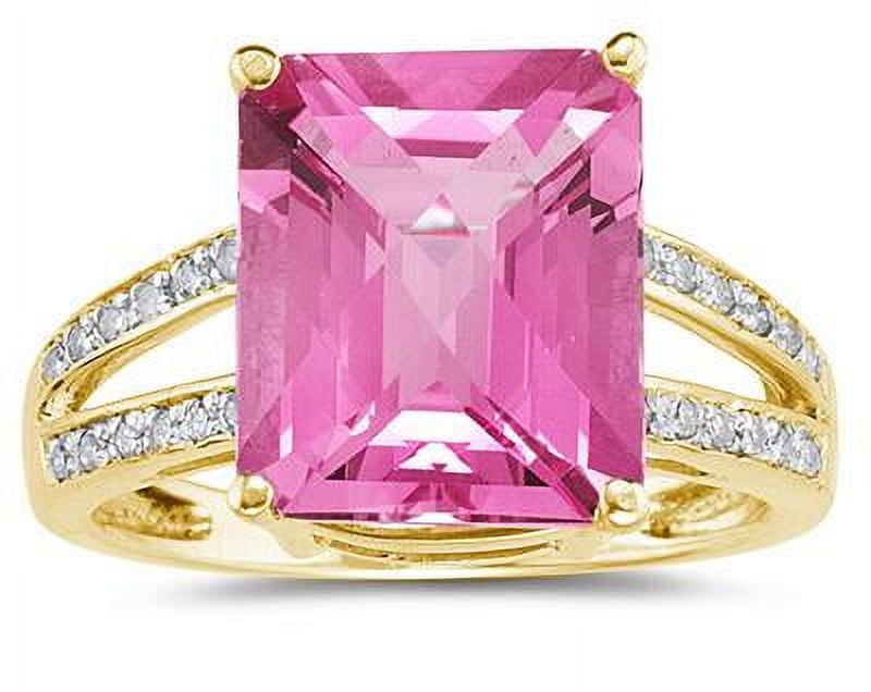 SZUL Women's Emerald Cut Pink Topaz and Diamond Ring 10k Yellow Gold ...