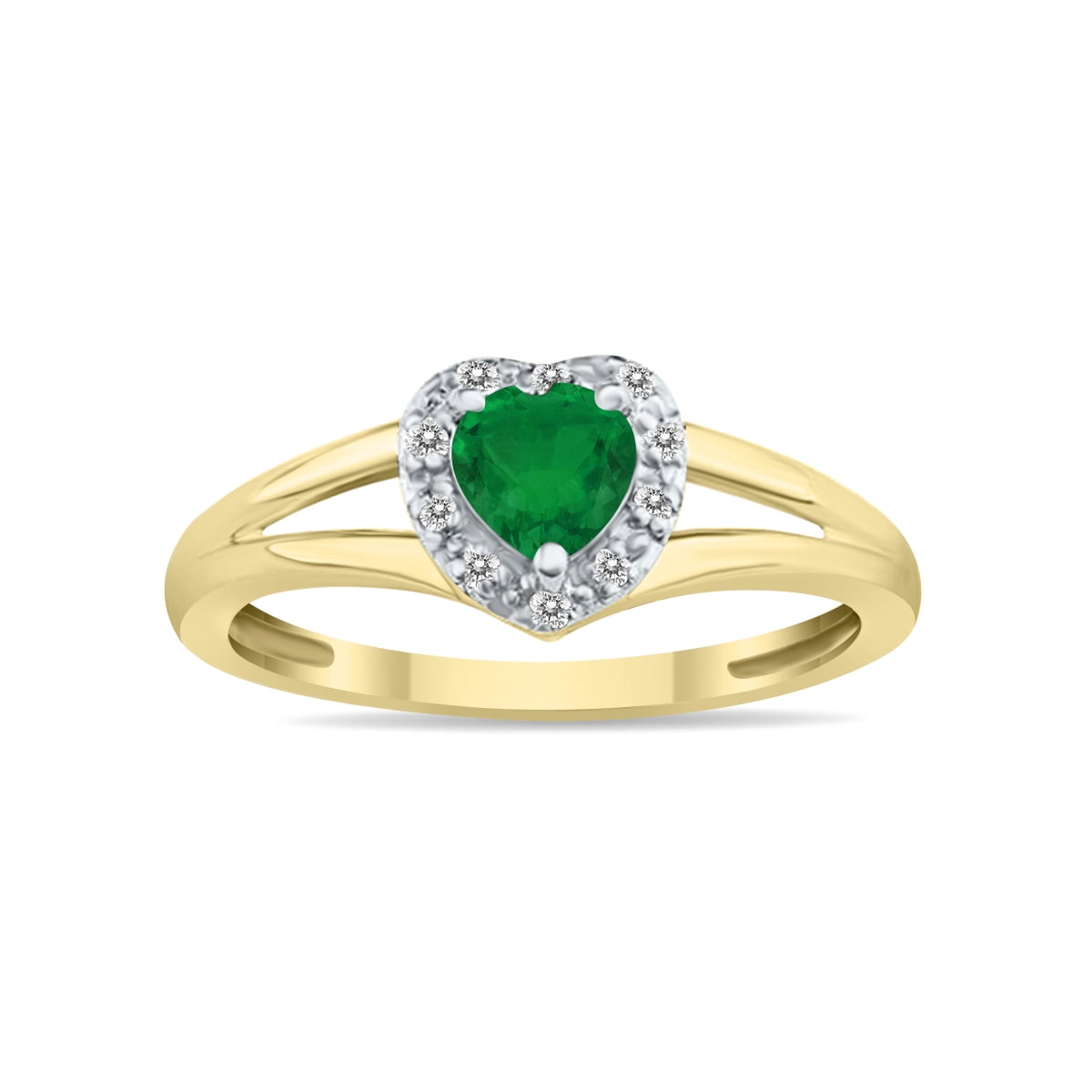SZUL Women's Heart Shape Emerald and Diamond Ring in 10K Yellow Gold ...