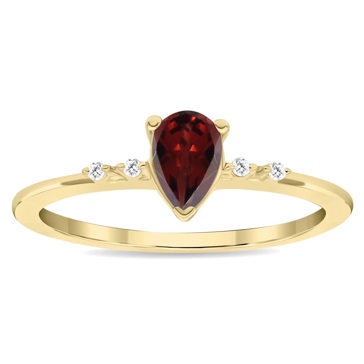 SZUL Women's Pear Shaped Garnet and Diamond Sparkle Ring in 10K Yellow ...
