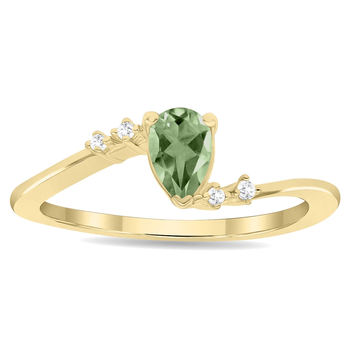 SZUL Women's Pear Shaped Green Amethyst and Diamond Wave Ring in 10K ...