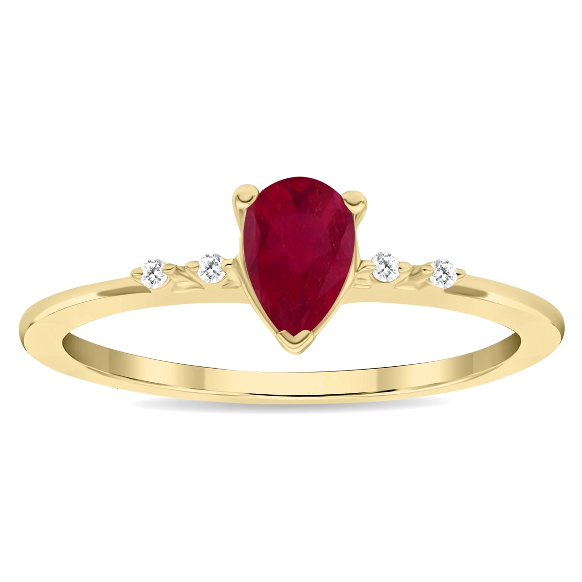 SZUL Women's Pear Shaped Ruby and Diamond Sparkle Ring in 10K Yellow ...