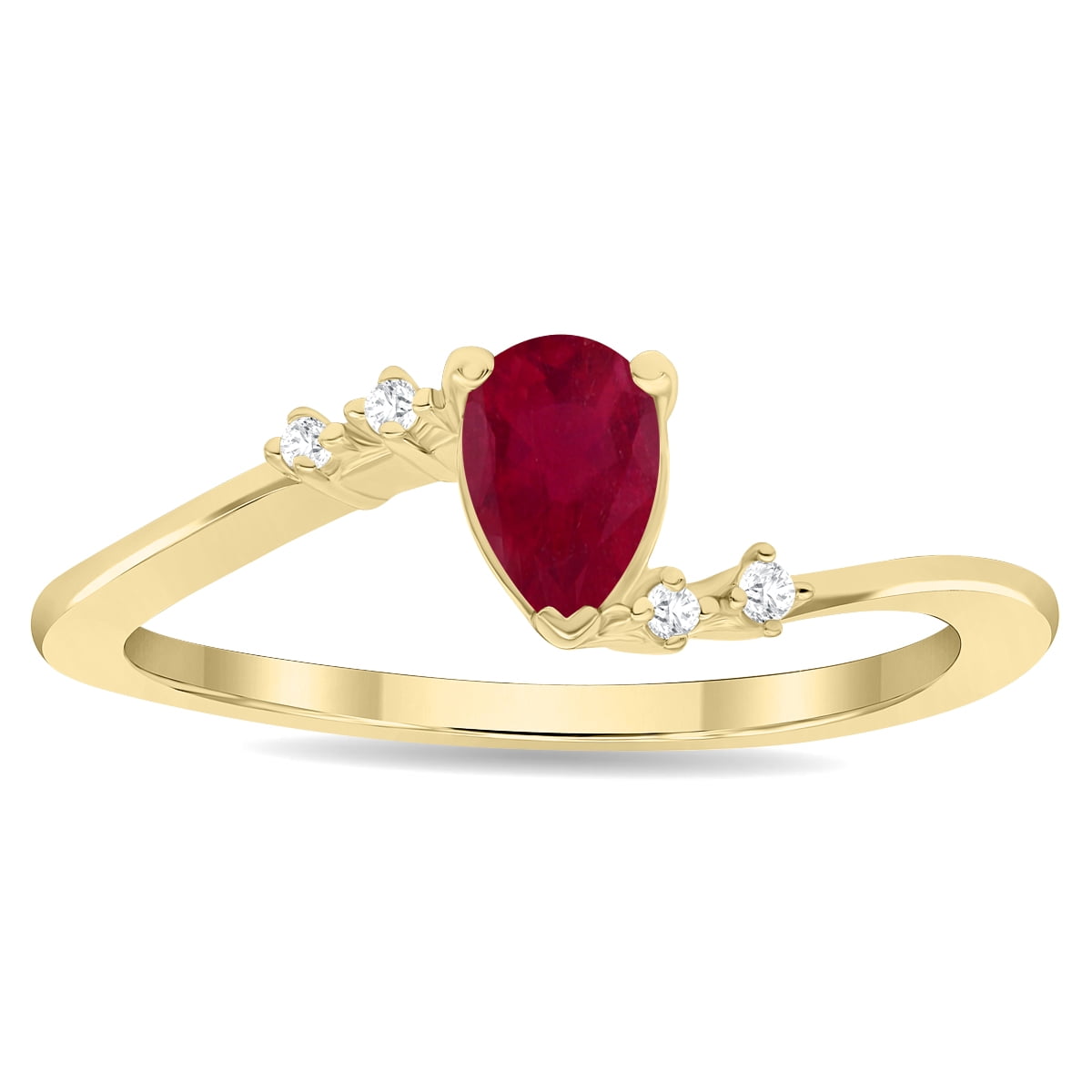 SZUL Women's Pear Shaped Ruby and Diamond Wave Ring in 10K Yellow Gold - Walmart.com