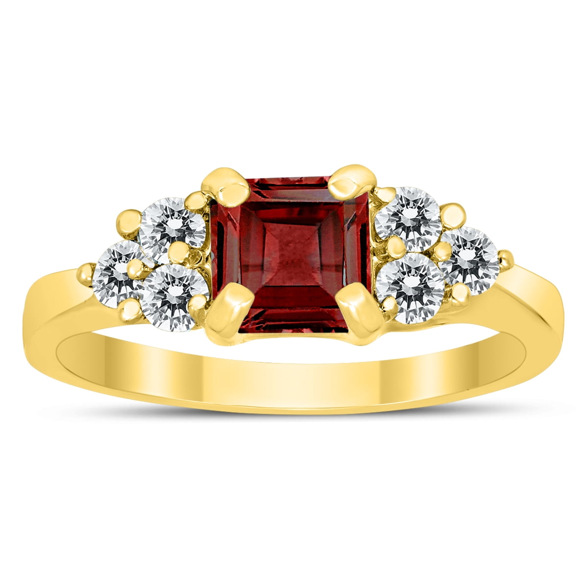 SZUL Women's Princess Cut 6X6MM Garnet and Diamond Duchess Ring in 10K ...