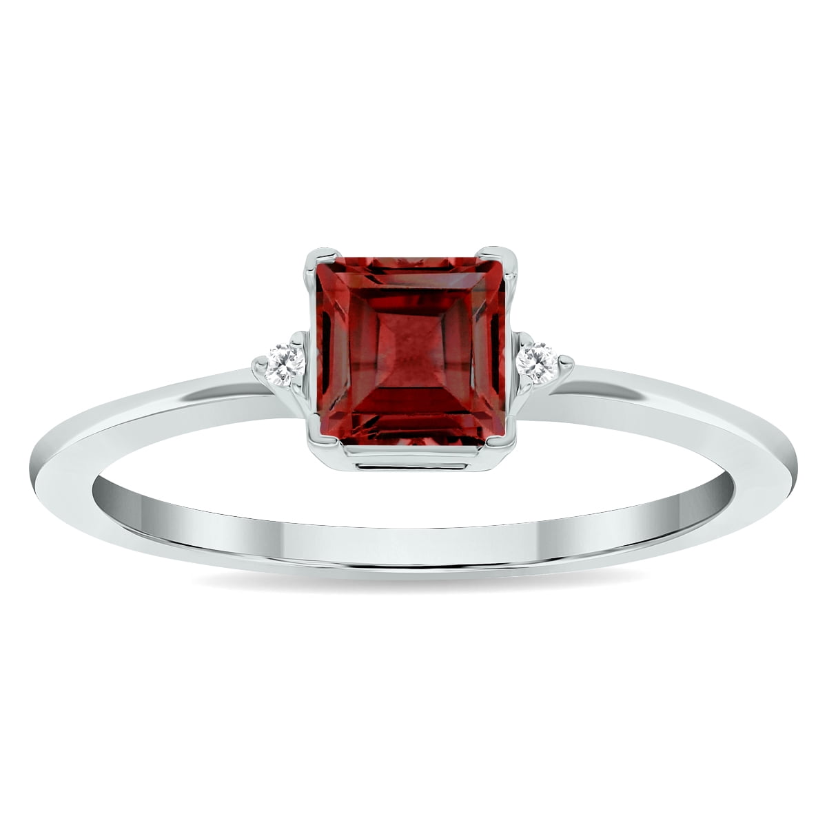 SZUL Women's Princess Cut Garnet and Diamond Classic Band in 10K White ...