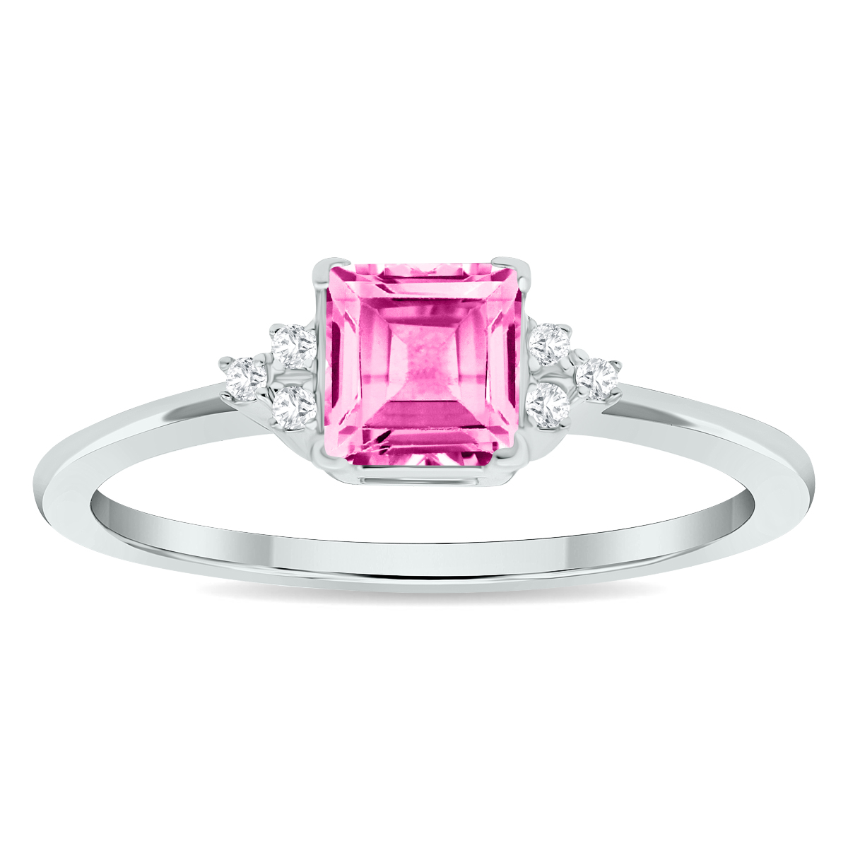 SZUL Women's Princess Cut Pink Topaz and Diamond Half Moon Ring in 10K ...