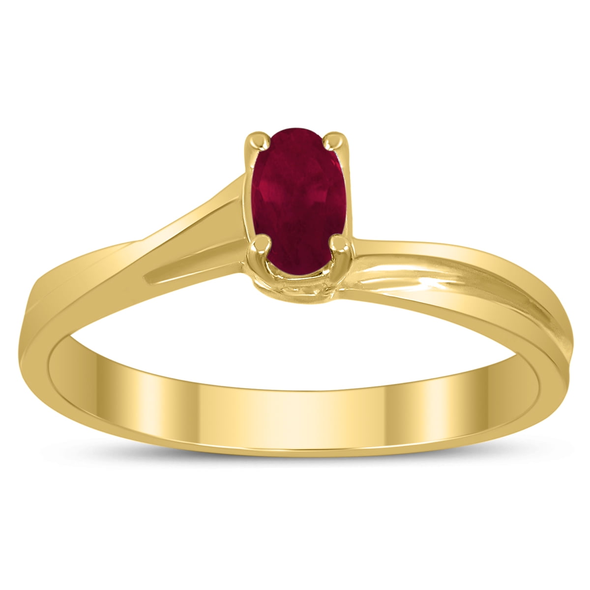SZUL Women's Solitaire Oval 5X3MM Ruby Gemstone Twist Ring in 10K ...