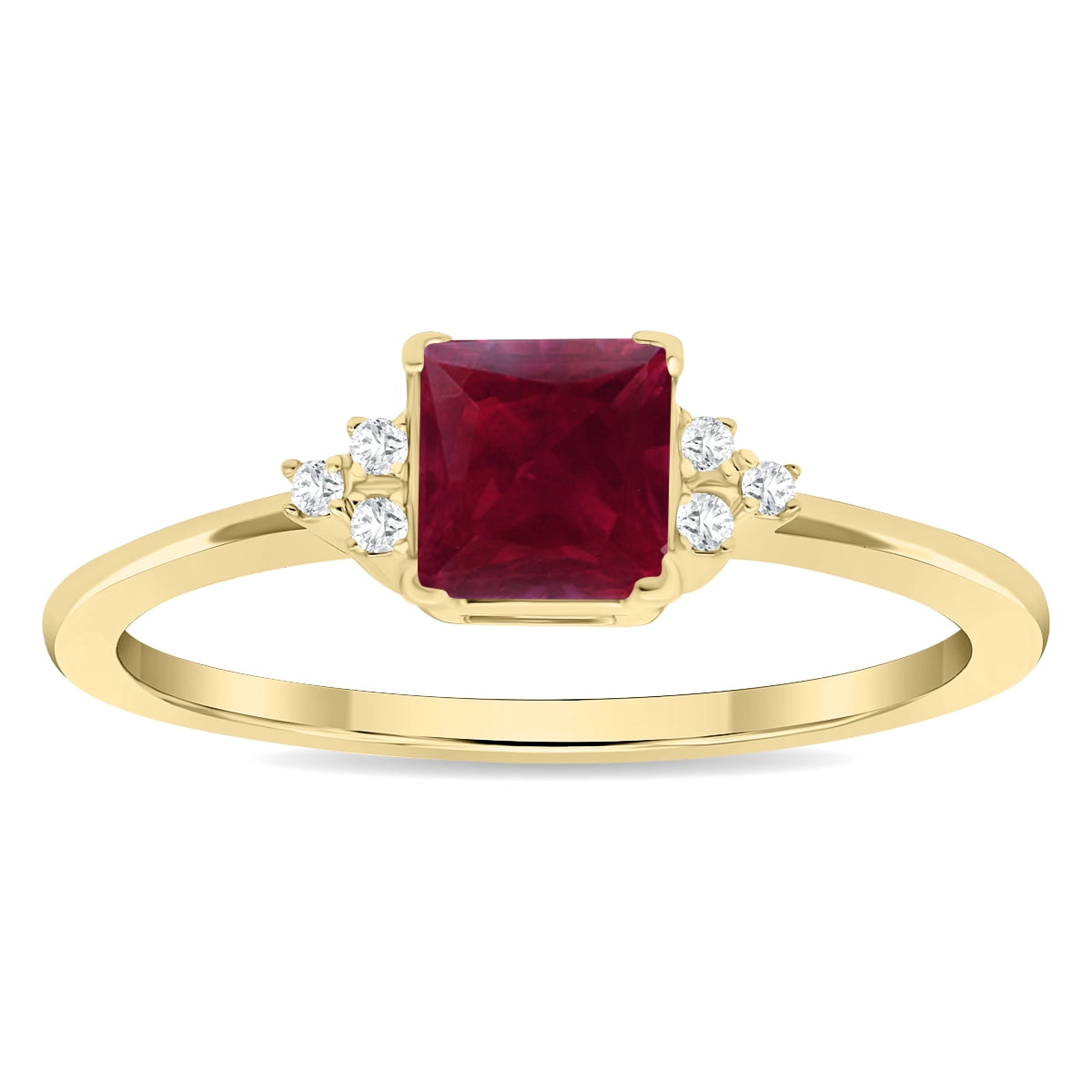 SZUL Women's Square Shaped Ruby and Diamond Half Moon Ring in 10K ...