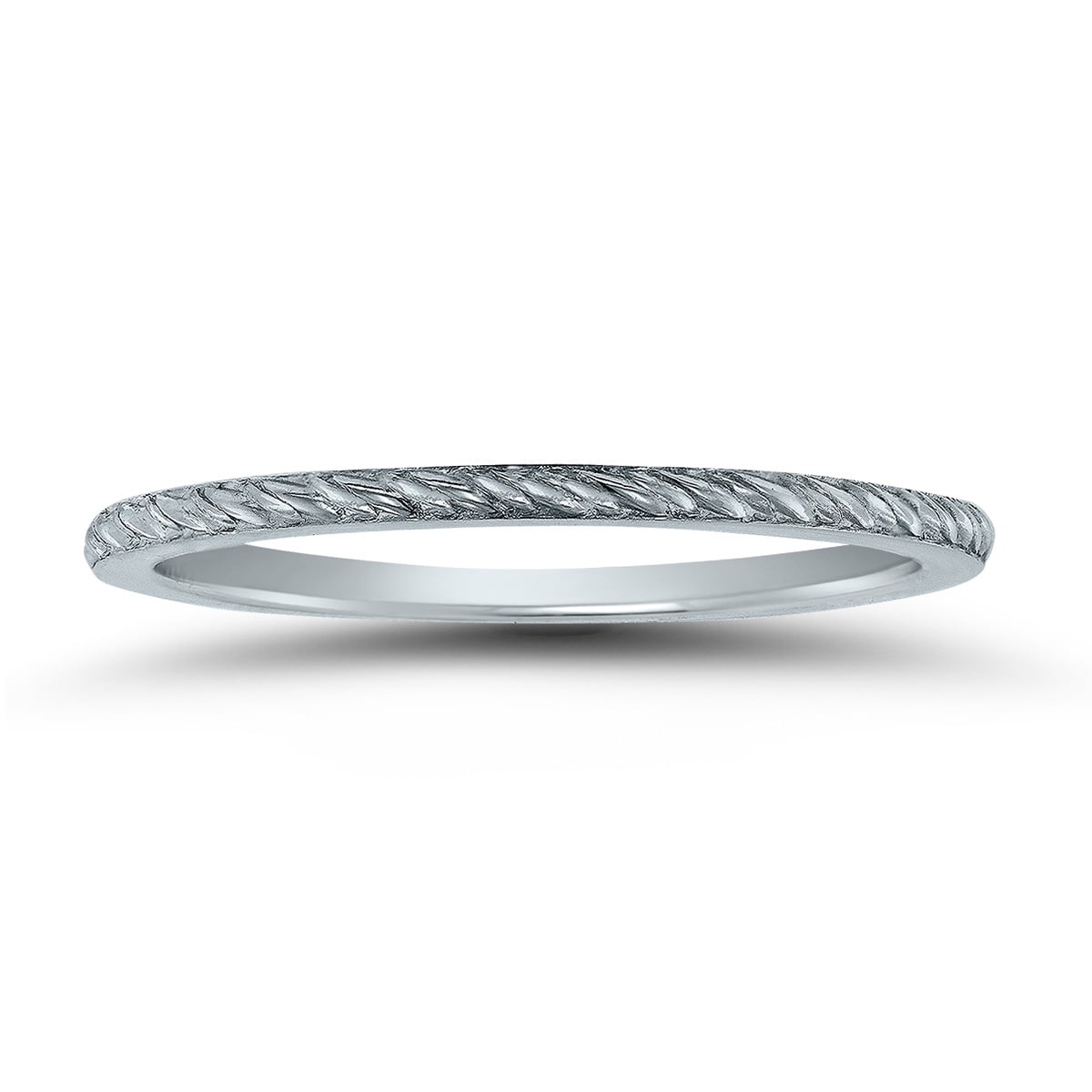 SZUL Women's Thin 1MM Rope Knurl Wedding Band in 14K White Gold ...