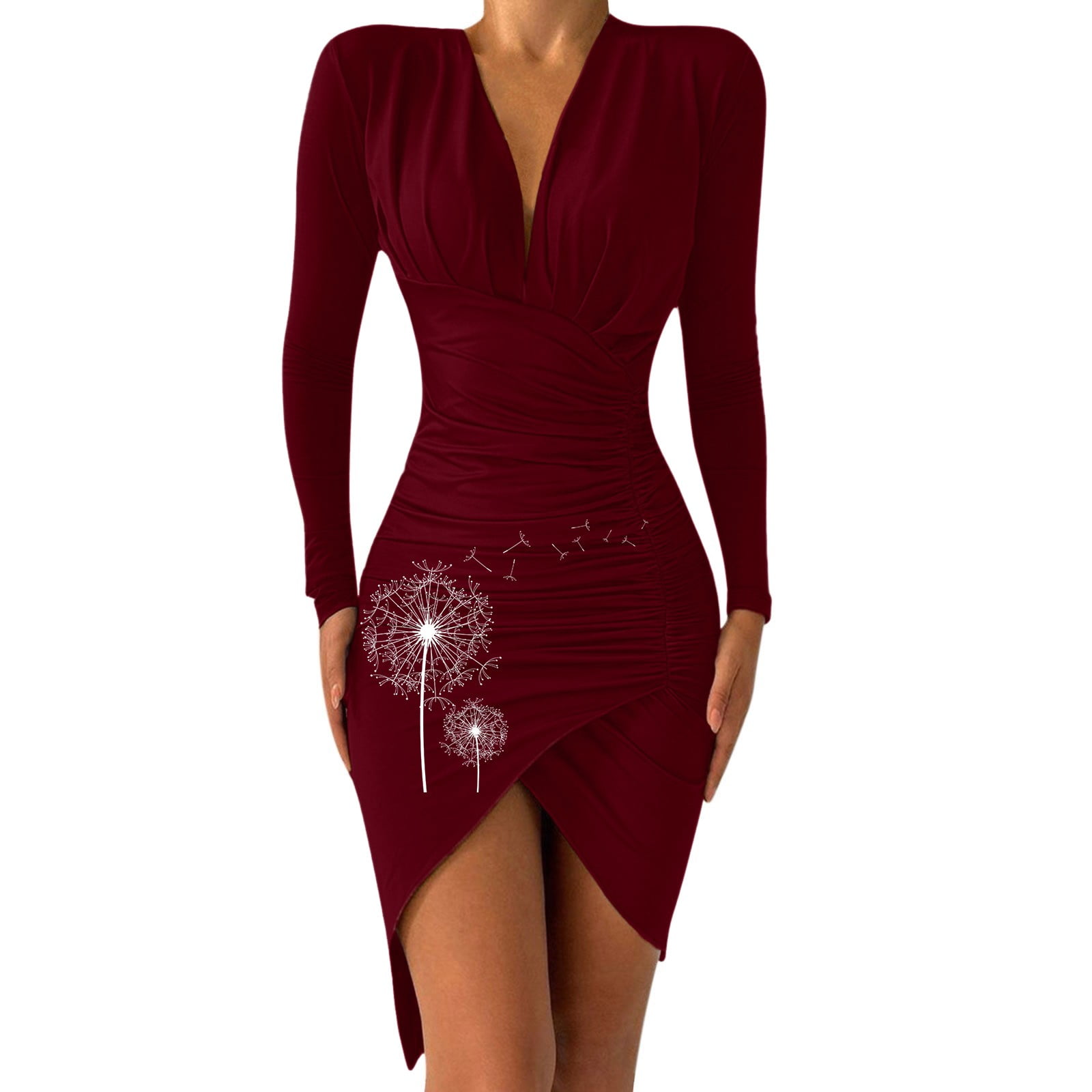 Szxzygs Black Formal Dresses For Women Long Sleeve Women Sexy Deep V Neck Dress Long Sleeve