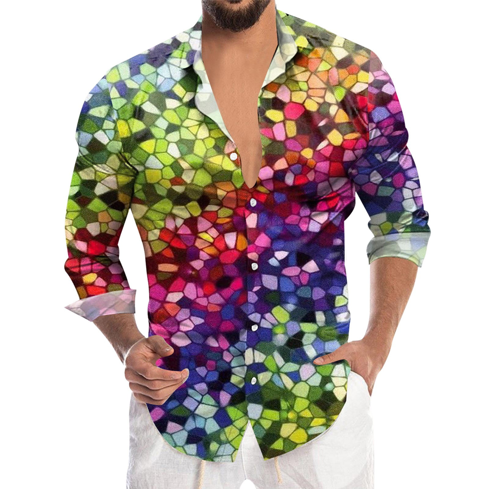 Szxzygs Mens Dress Shirts Red Stripe Mens Mardi Sequin Fashion Digital
