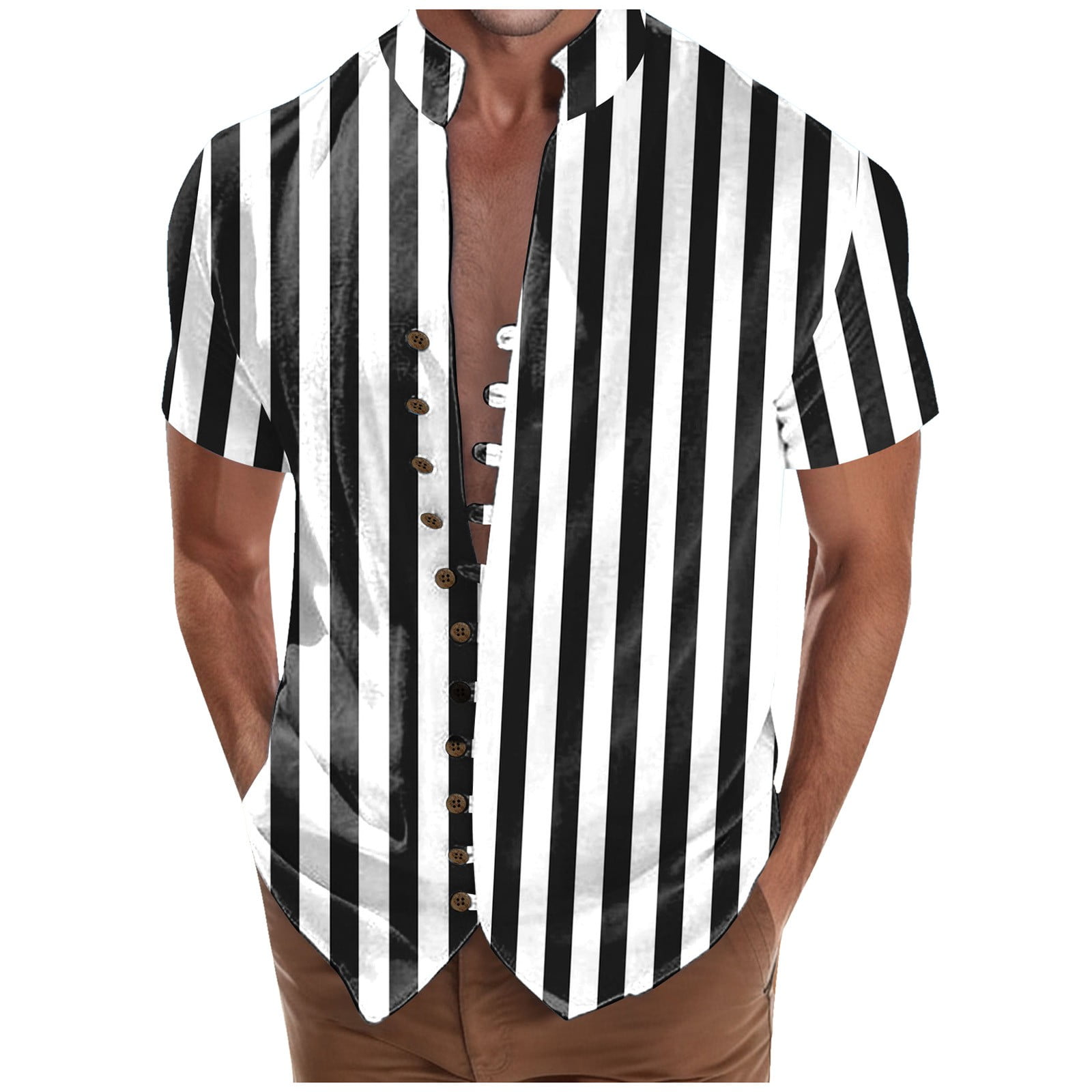 Szxzygs Mens Dress Shirts Slim Fit With Tie Mens Fashion Casual Digital 3d Printed Stand Cotton