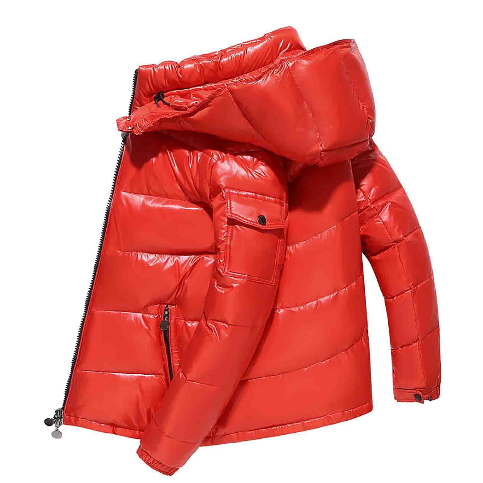 SZXZYGS Mens Winter Coats With Hood Leather Padded Shiny Bubble Thick ...