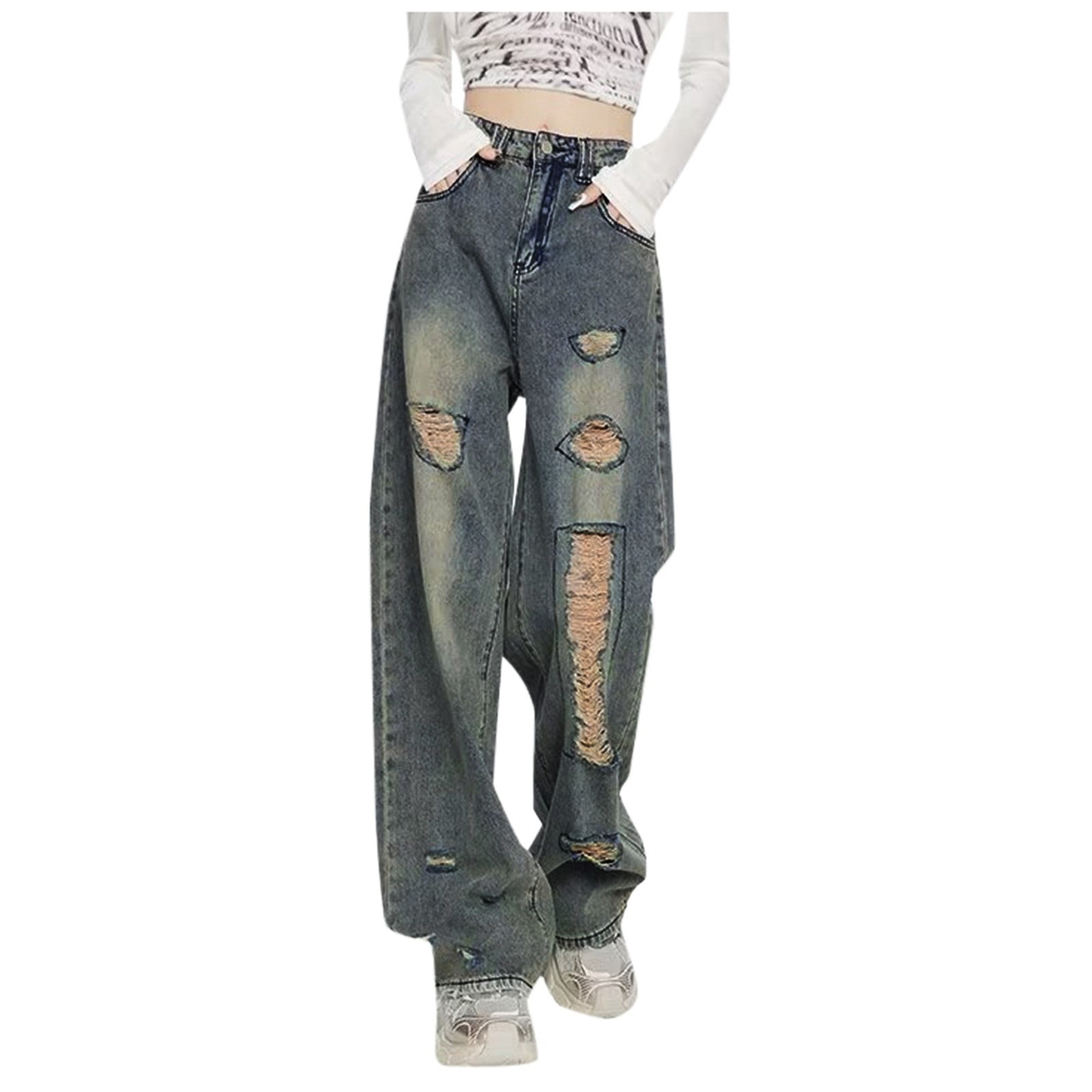 Szxzygs Plus Size Jeans For Women High Waisted Wide Leg Women Casual