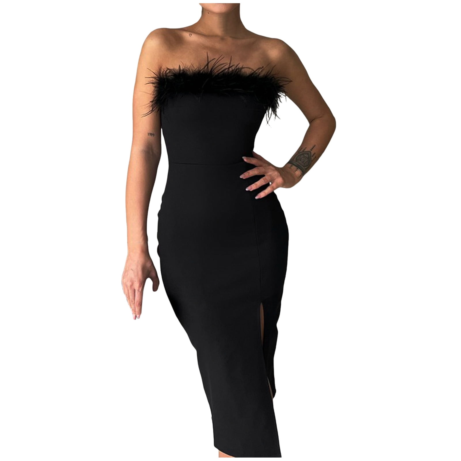 Szxzygs Spring Dresses For Women 2024 Plus Size Black Women Party Dress Sexy Dress Solid Color