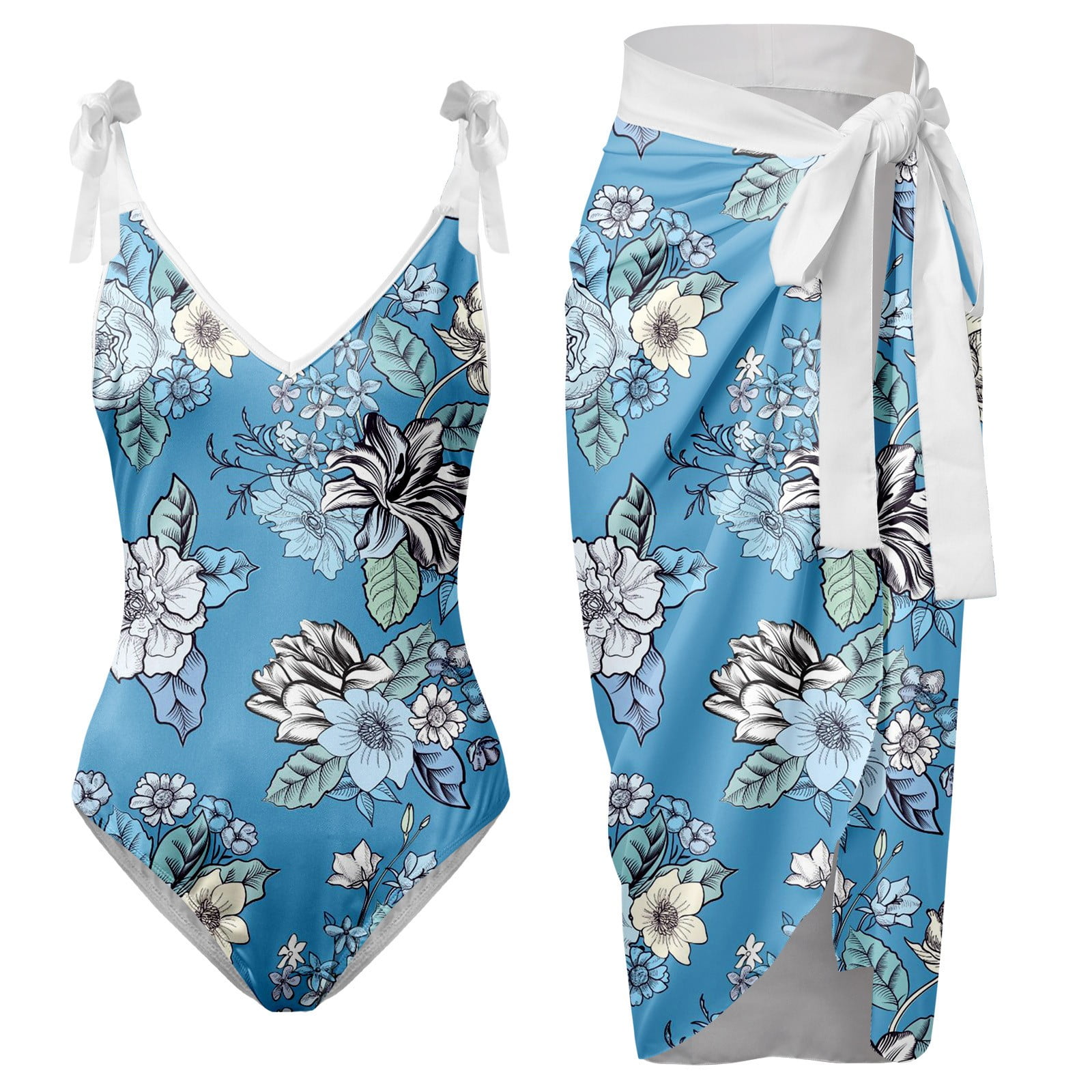 Szxzygs Swimsuit For Women 2024 2 Piece Womens V Neck Flower Printed