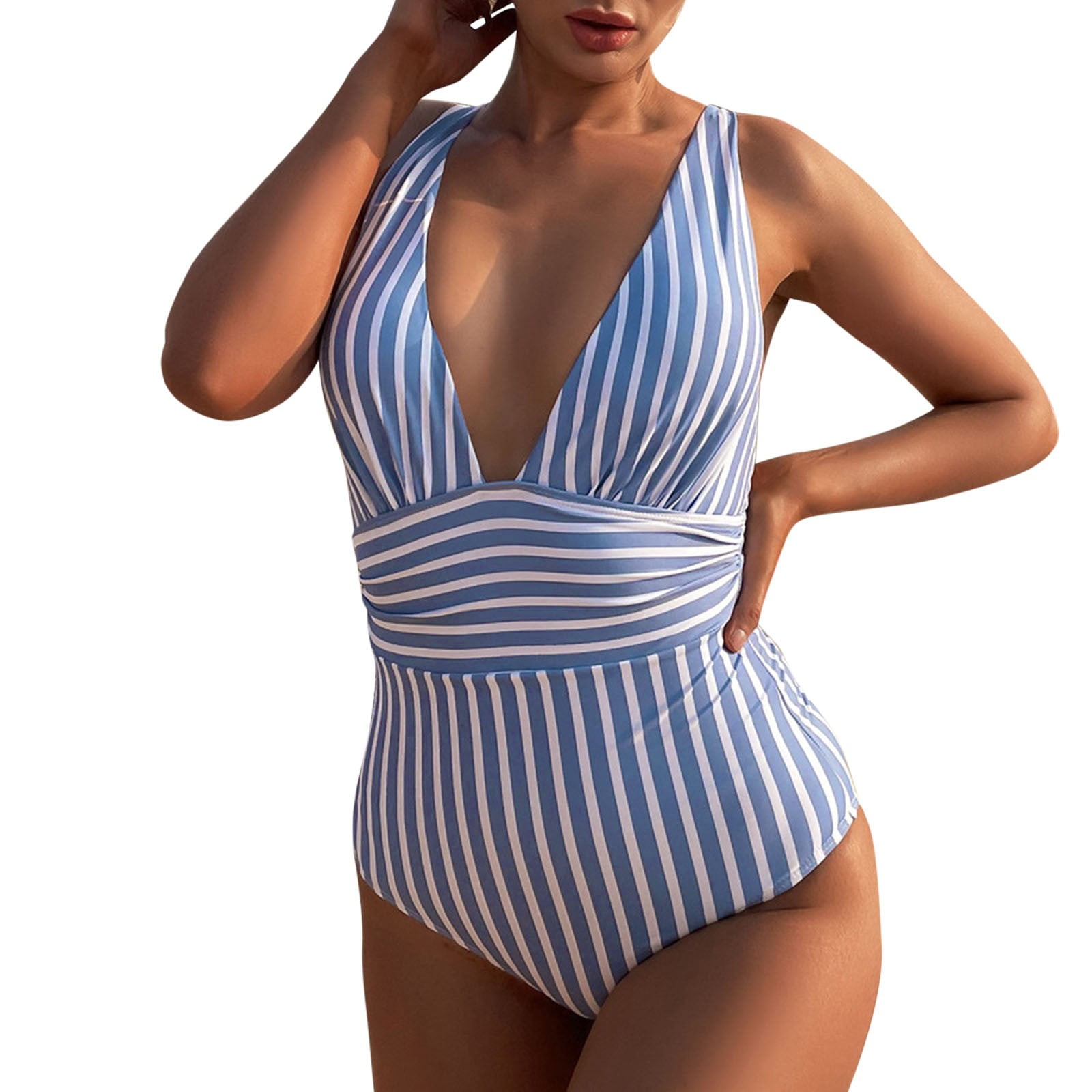 SZXZYGS Swimsuit for Women 2024 High Waisted Women Stripe Swimwear Front Over Swimsuits Hollow ...