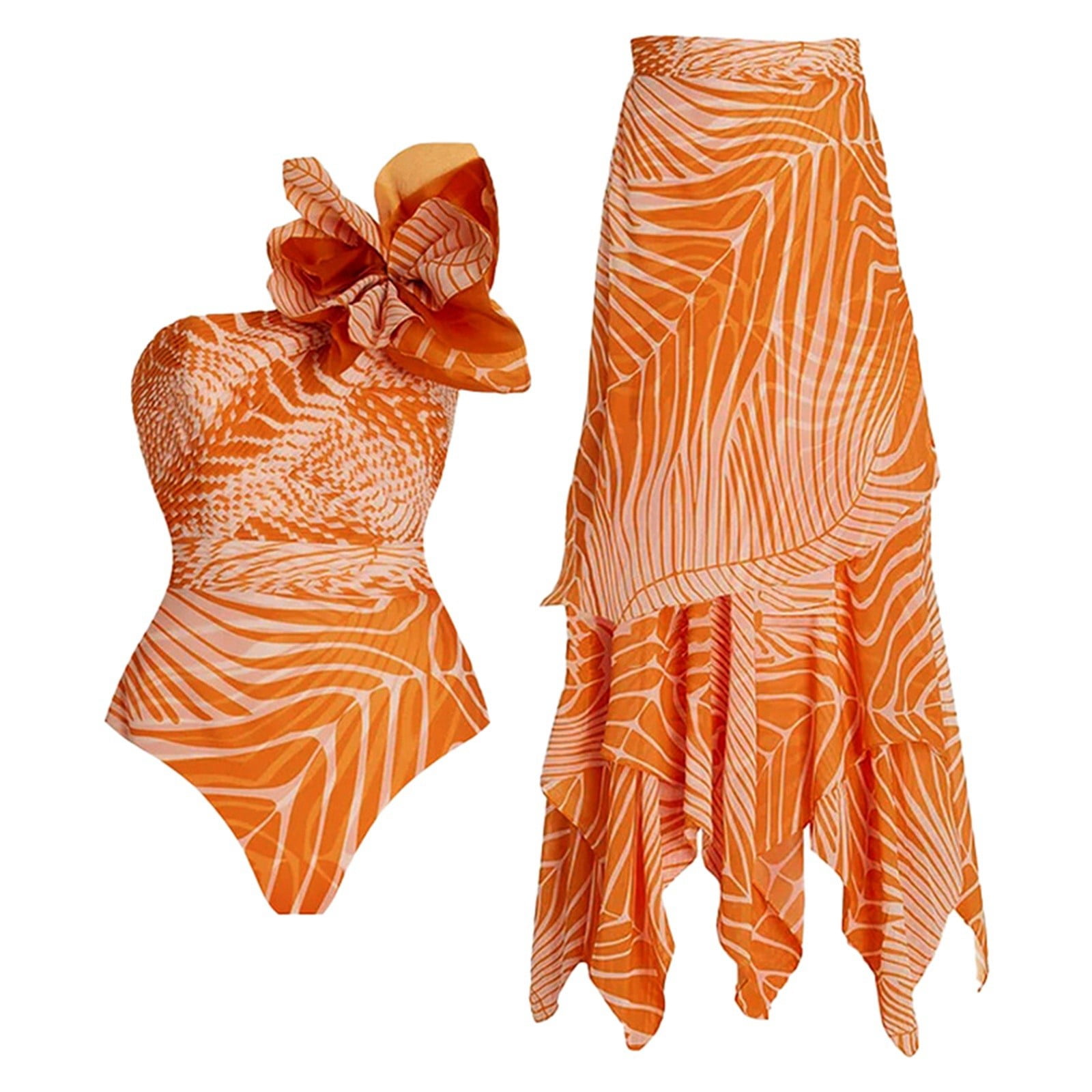Szxzygs Swimsuits For Older Women Ladies Bikini Set One Shoulder Flower Print Swimsuit Set 2024
