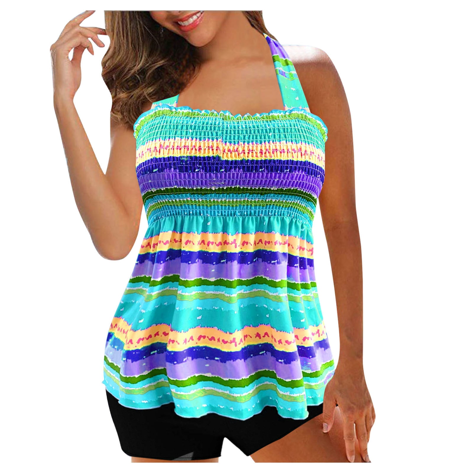 Szxzygs Swimsuits For Older Women Shorts Womens Tankini Large Bikini Set Digital Print